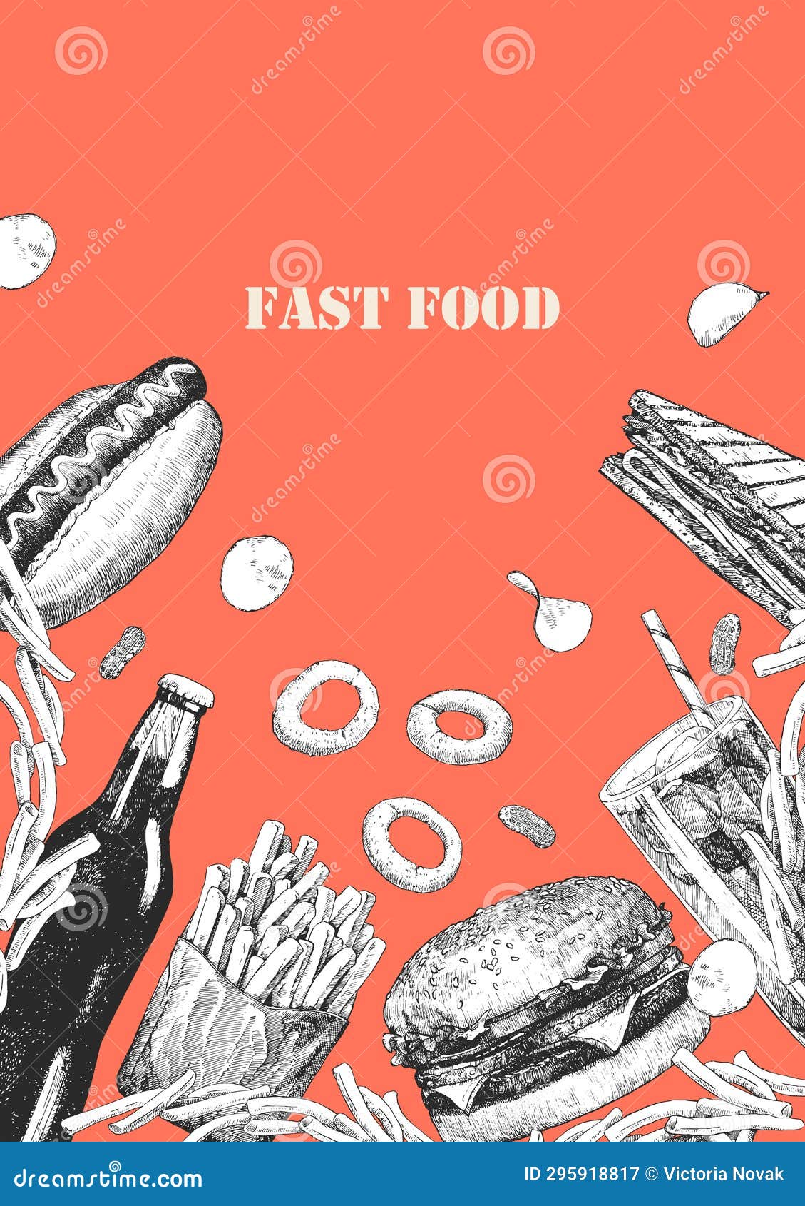 Fast Food Menu. Hand-drawn Illustration of Dishes and Products. Ink ...
