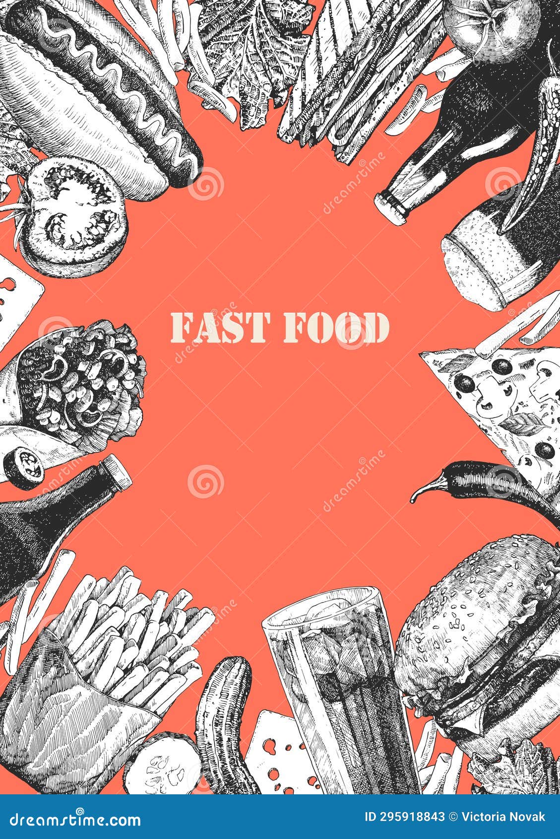 Fast Food Menu. Hand-drawn Illustration of Dishes and Products. Ink ...