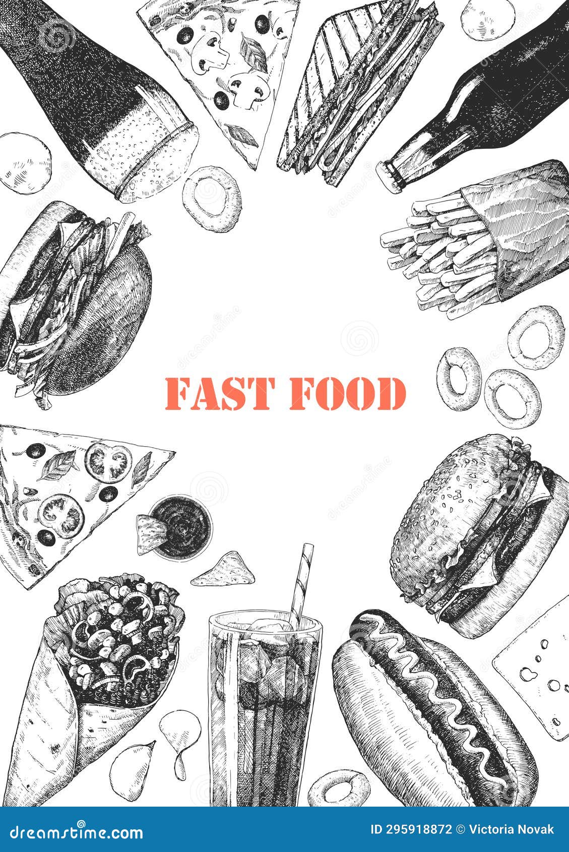Fast Food Menu. Hand-drawn Illustration of Dishes and Products. Ink ...