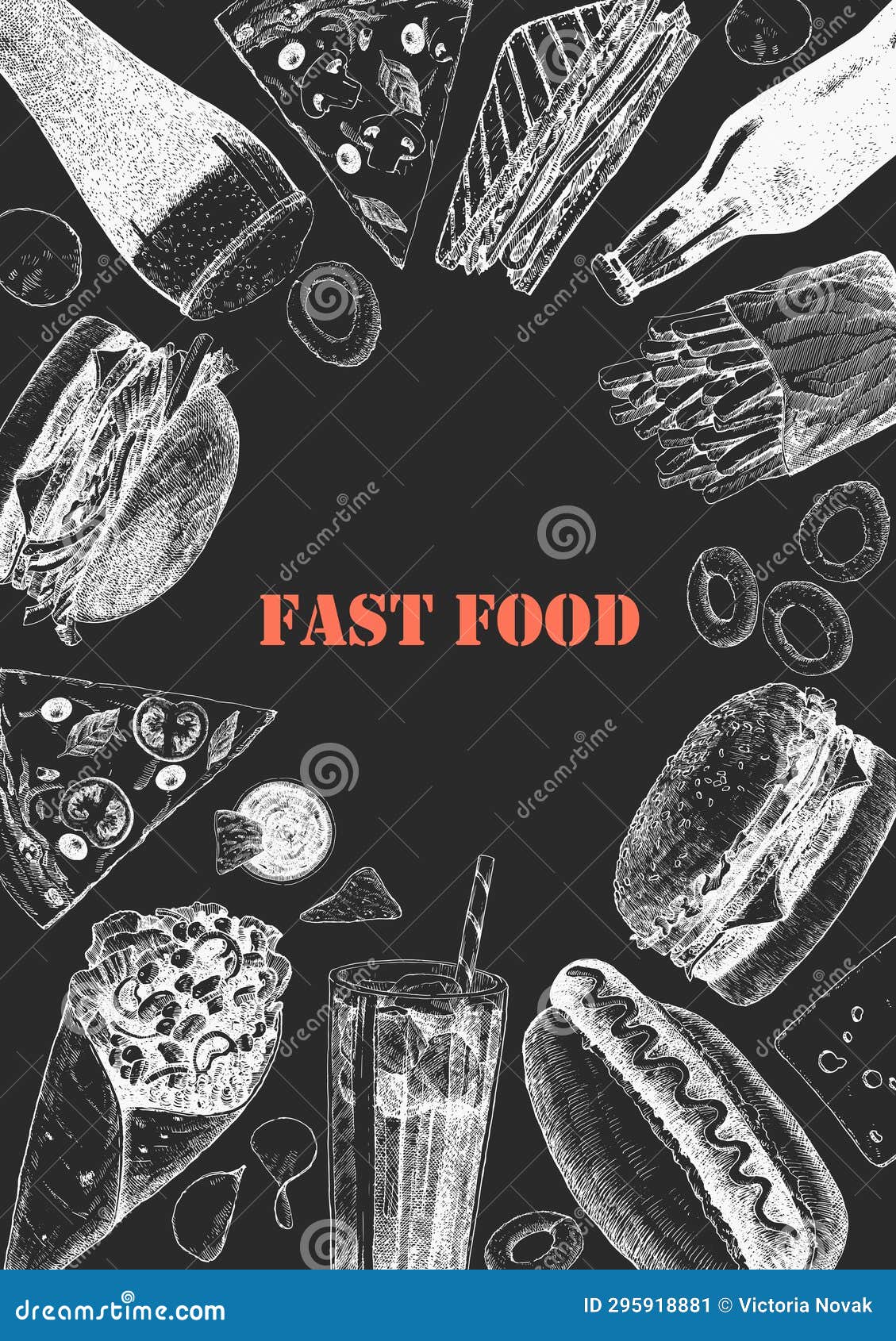 Fast Food Menu. Hand-drawn Illustration of Dishes and Products. Ink ...