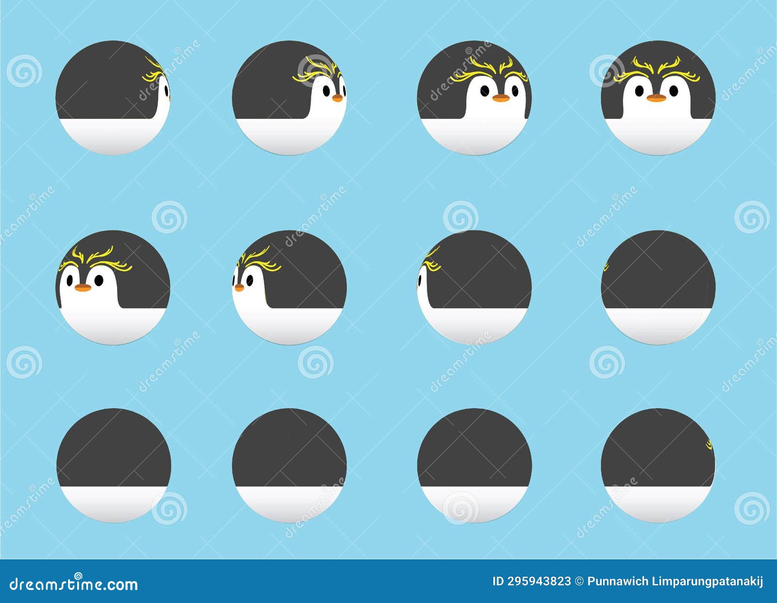 Animal Head Royal Penguin Animate Spinning Vector Illustration Stock ...