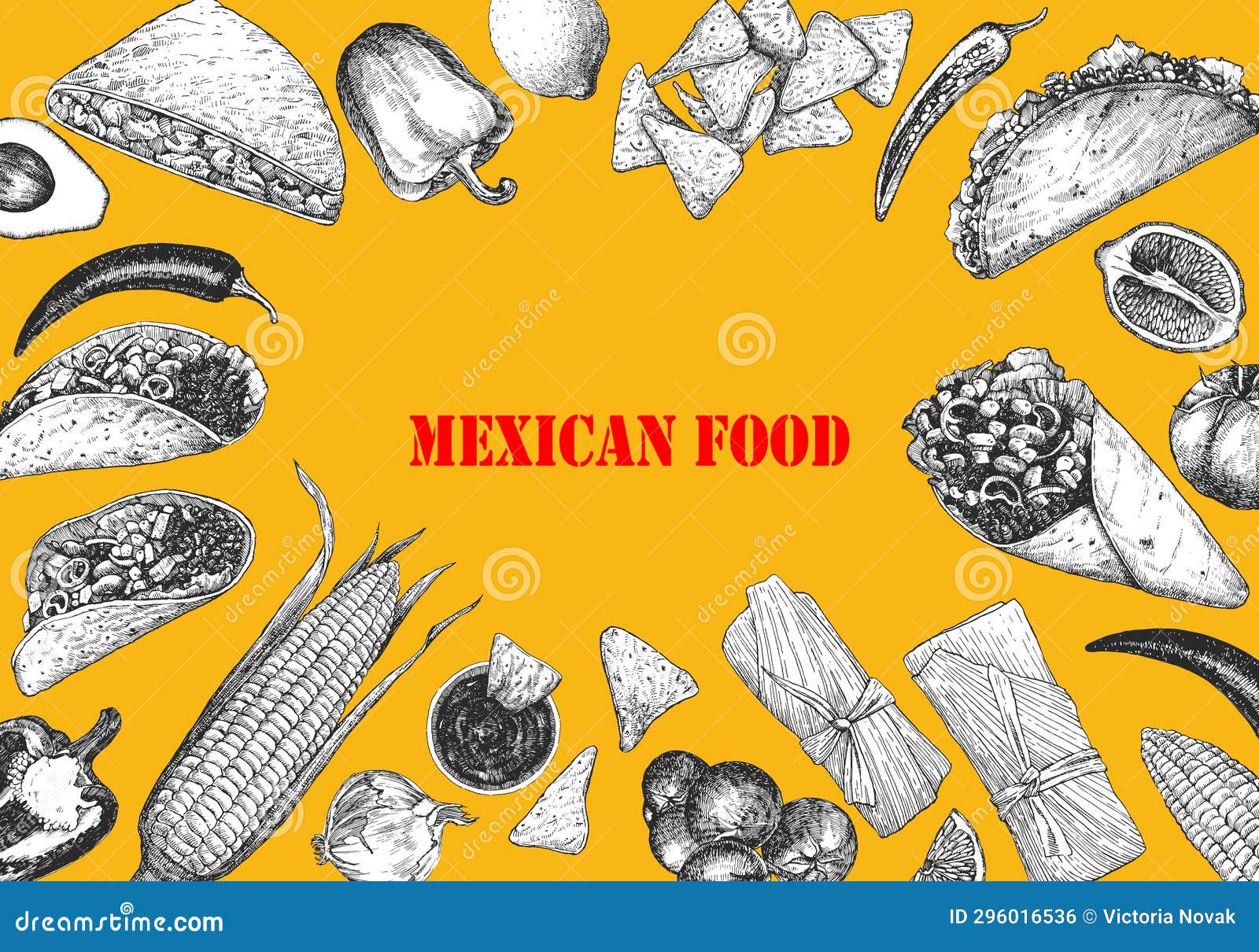 Mexican Food. Menu. Hand-drawn Illustration of Dishes and Products. Ink ...