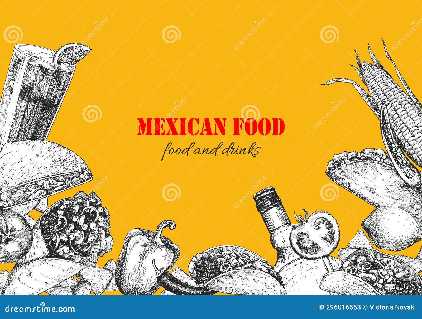 Mexican Food. Menu. Hand-drawn Illustration of Dishes and Products. Ink ...