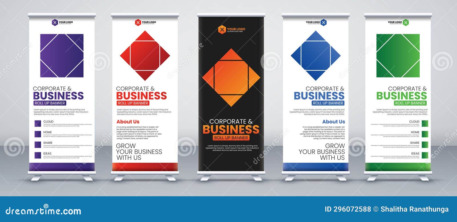 Modern Abstract Roll Up Banner Design Set in Print Ready Colors Stock ...