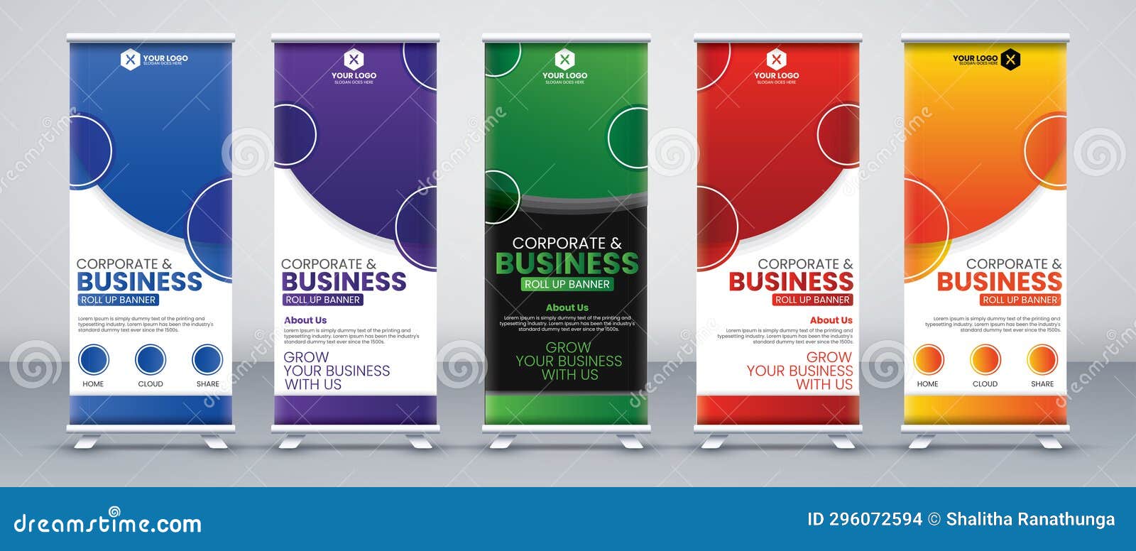 Modern Abstract Roll Up Banner Design Set in Print Ready Colors Stock ...