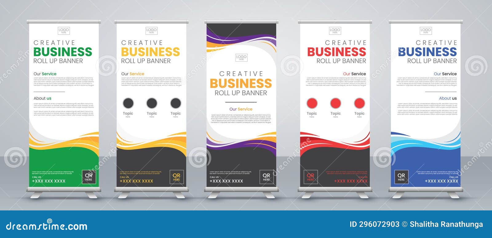 Modern Business Wave Roll Up Banner Design Set in Print Ready Colors ...