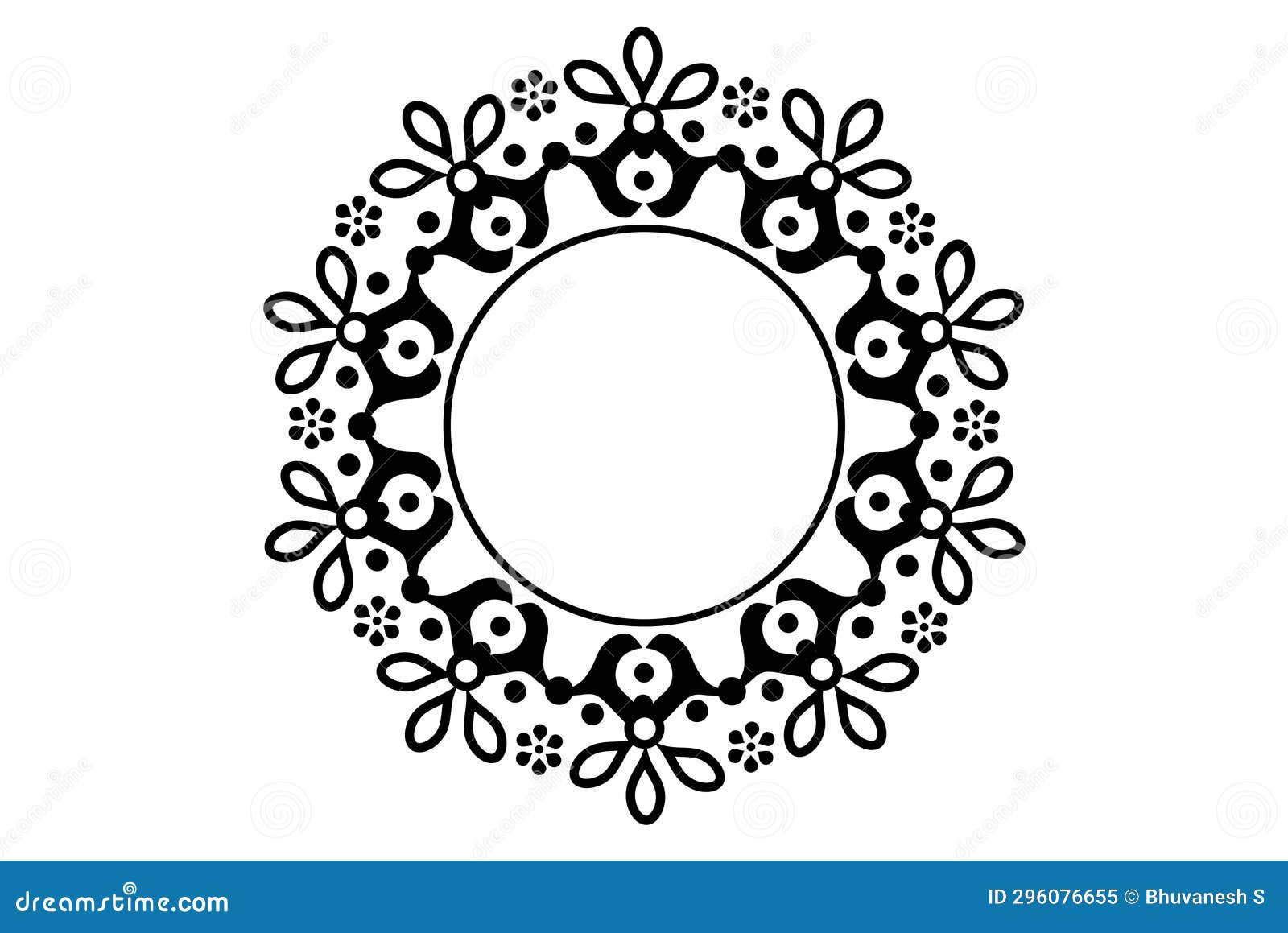 Floral Round Frame Design Concept of Petals Leaves and Dots Isolated on ...