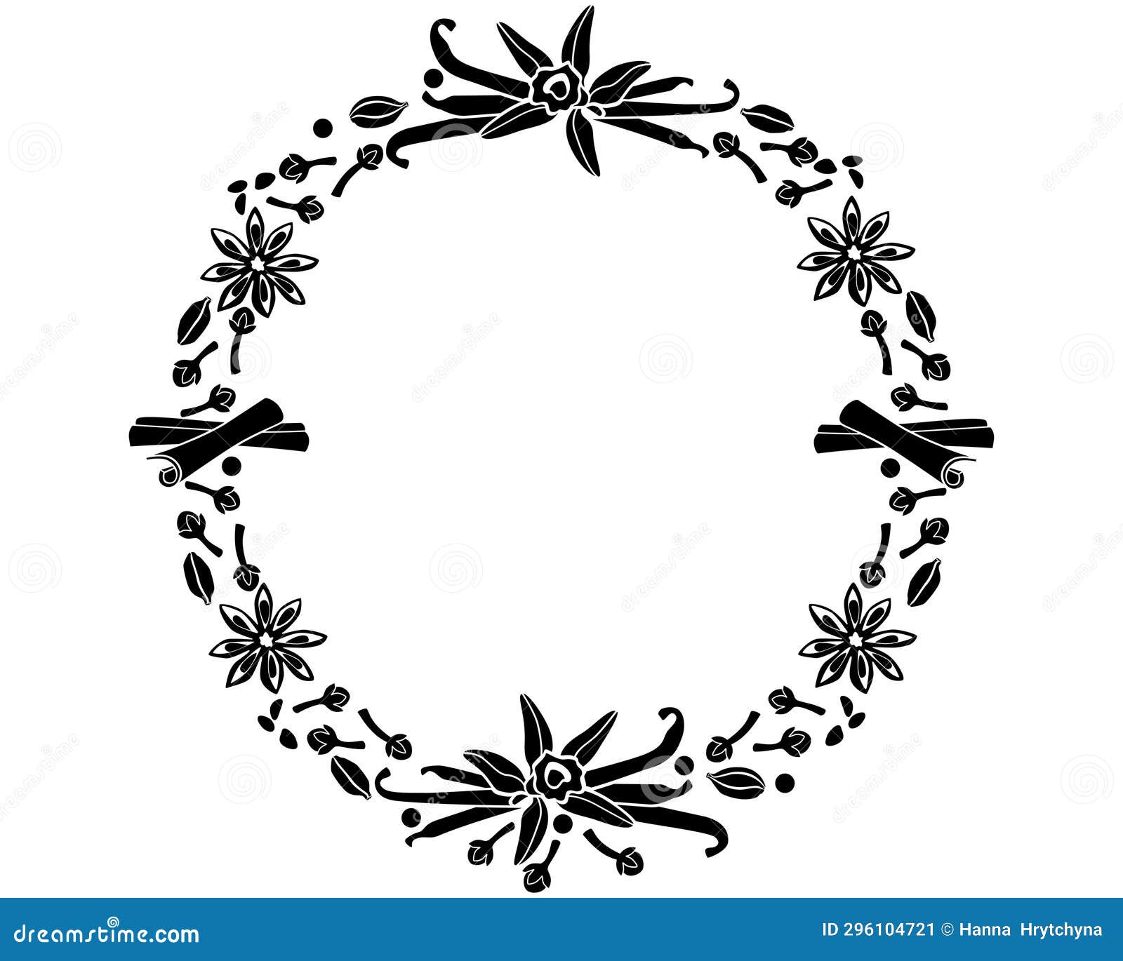 Round Frame Made of Spices. Vanilla Cardamom, Cloves, Cinnamon, Star ...