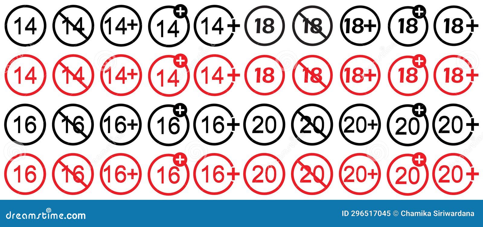 Set of Age Restrictions Signs. Age Limit from Six To Twenty Stock ...