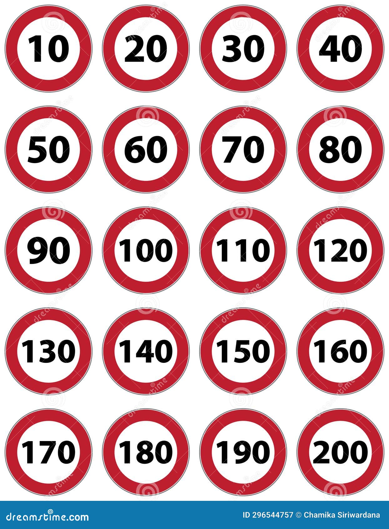 A Set of Generic Speed Limit Signs Stock Vector - Illustration of ...