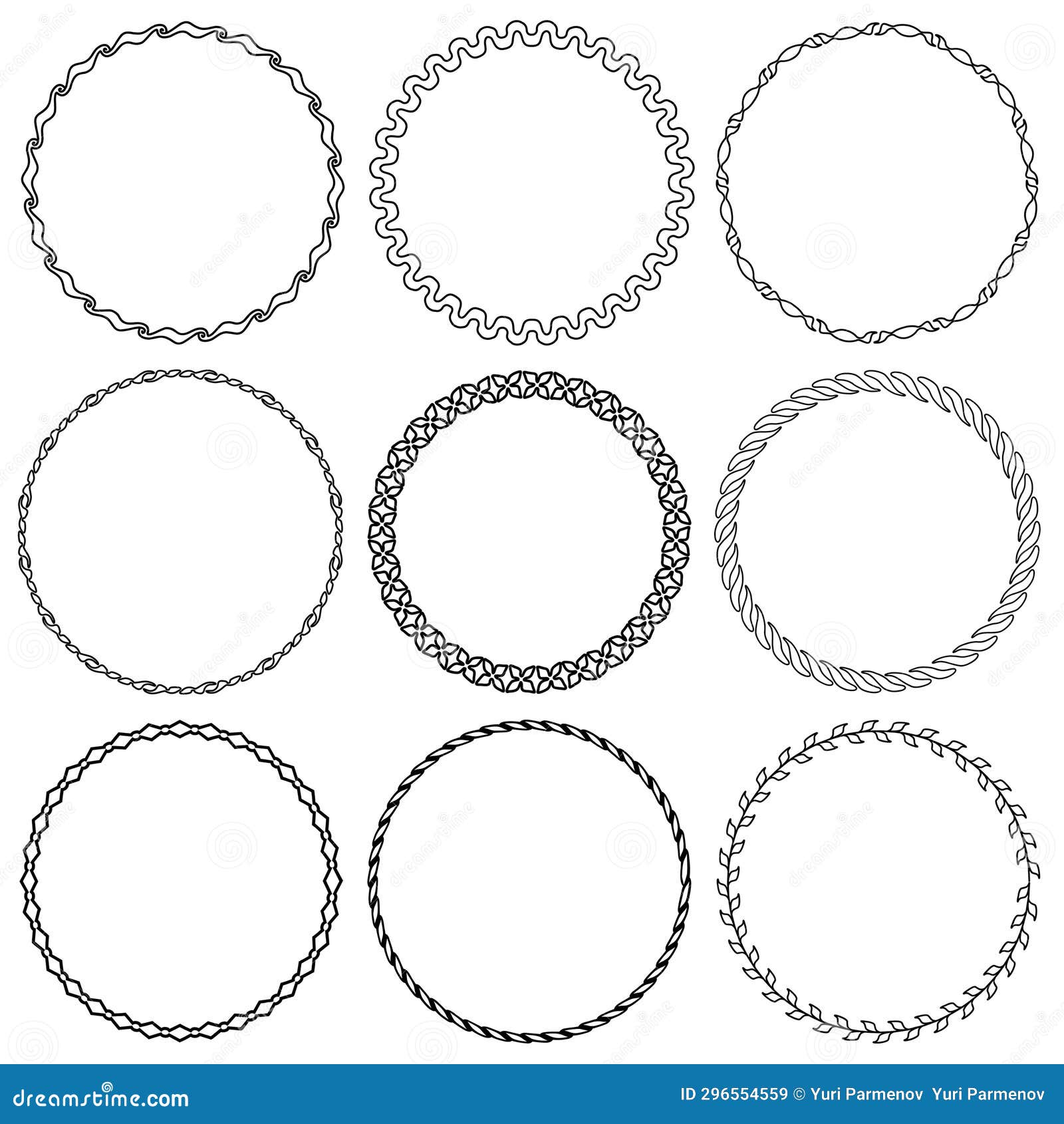 Set of Decorative Openwork Circle Frames. Ornate Round Border on White ...