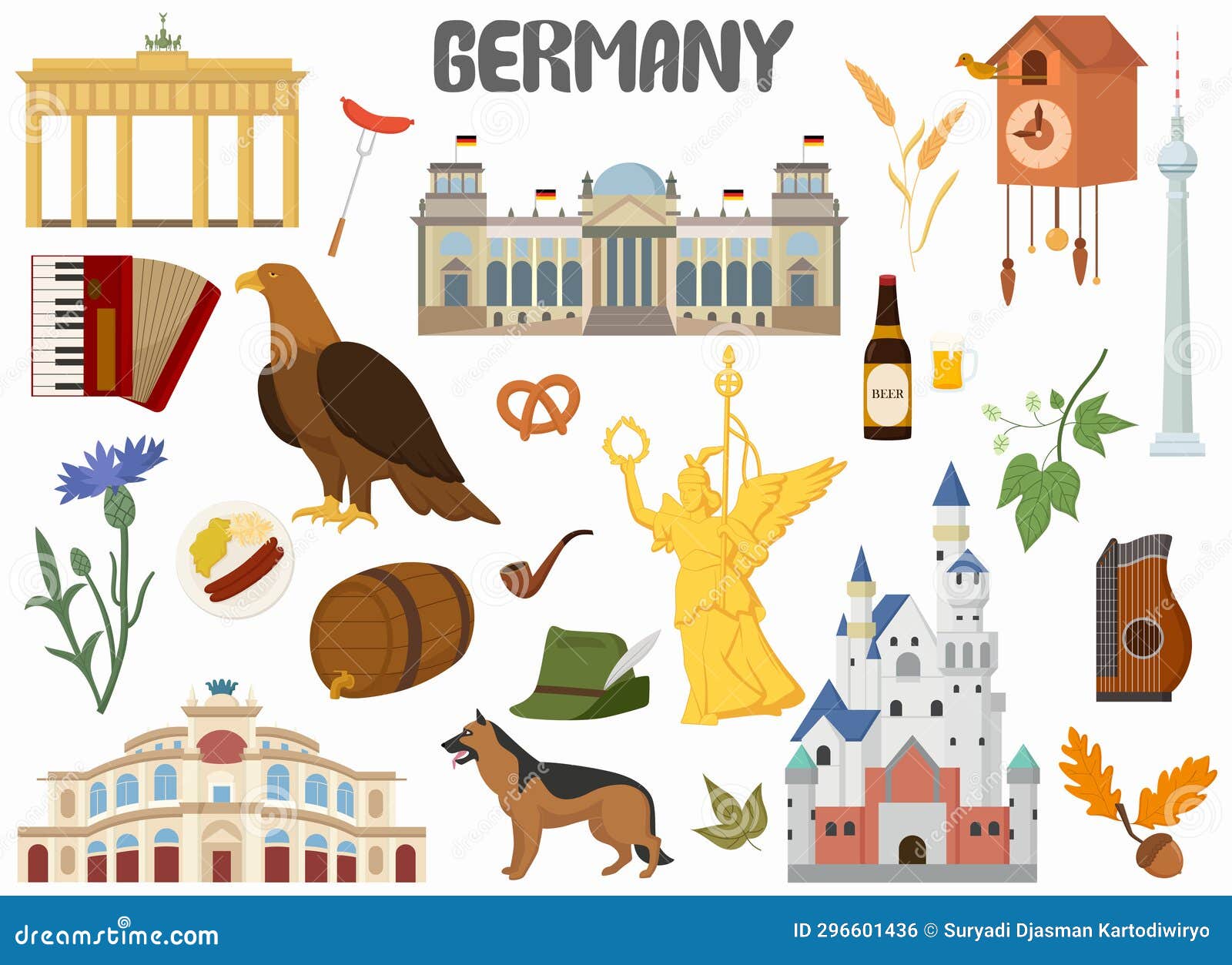 Set of Germany Famous Landmarks Stock Vector - Illustration of ancient ...