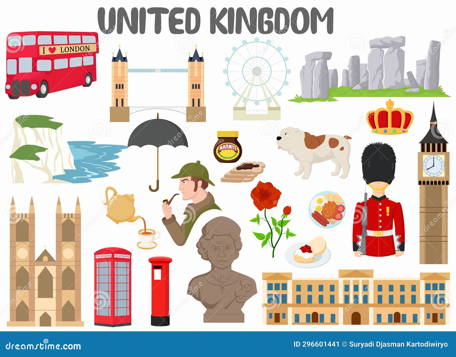 Set of United Kingdom Famous Landmarks Stock Vector - Illustration of ...