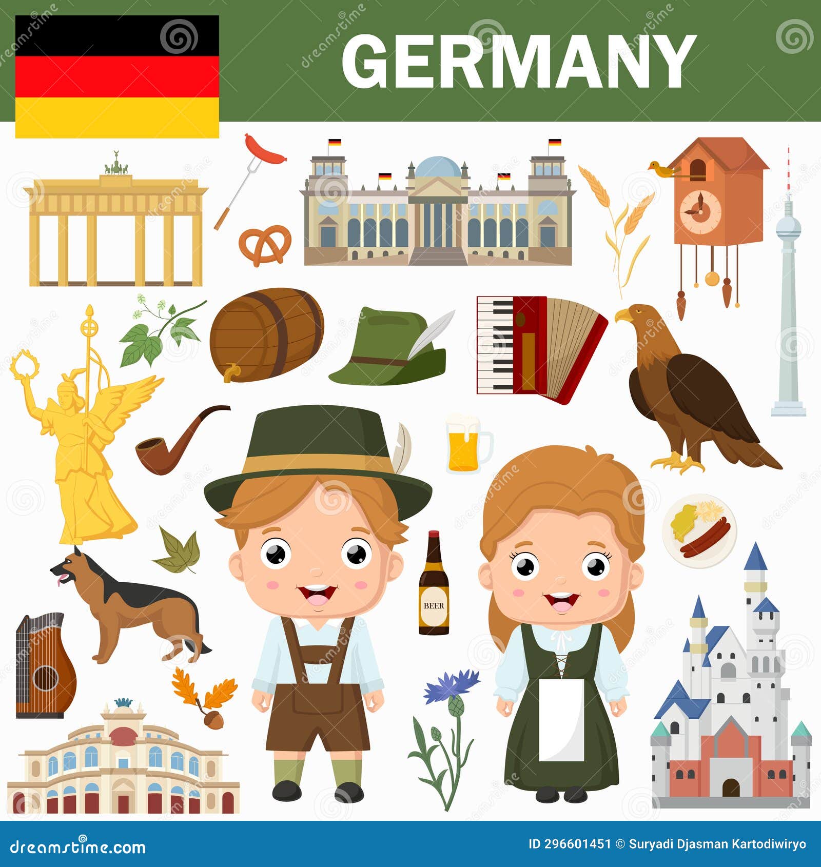 Set of Germany Famous Landmarks Stock Illustration - Illustration of ...