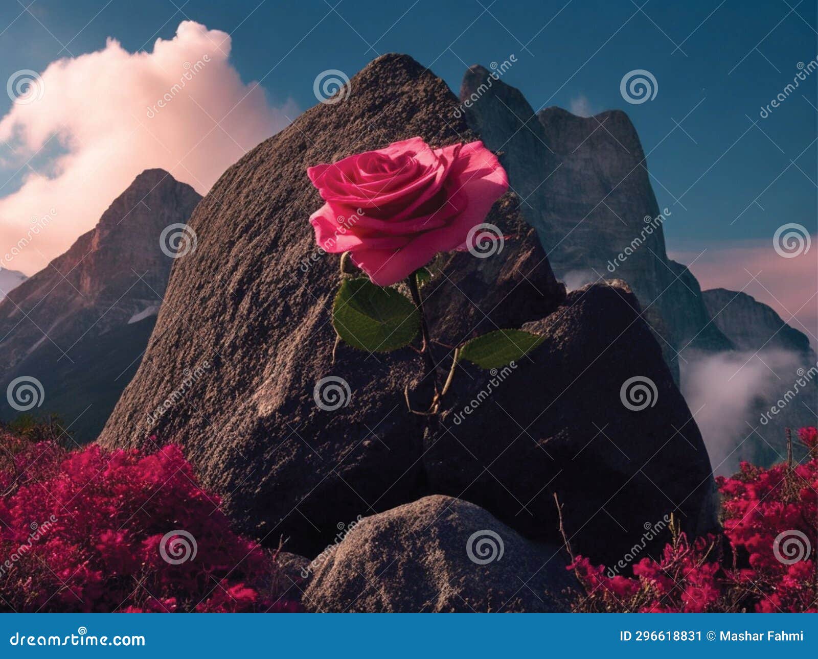 Pink Roses Grow on the Rocks on the Mountain, Looking Very Elegant and ...
