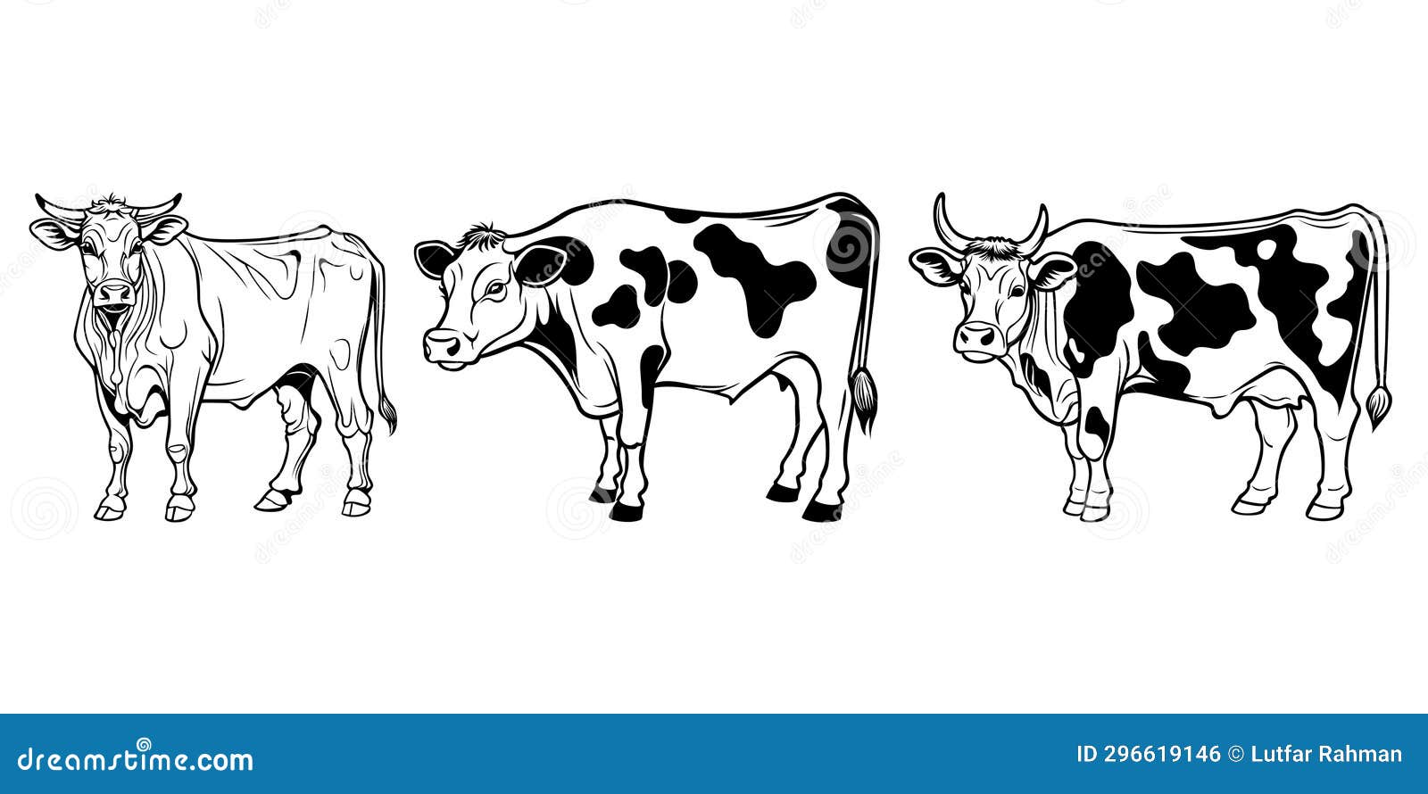 Hand-drawn, Flat, Vector Cow Outline Design Stock Vector - Illustration ...