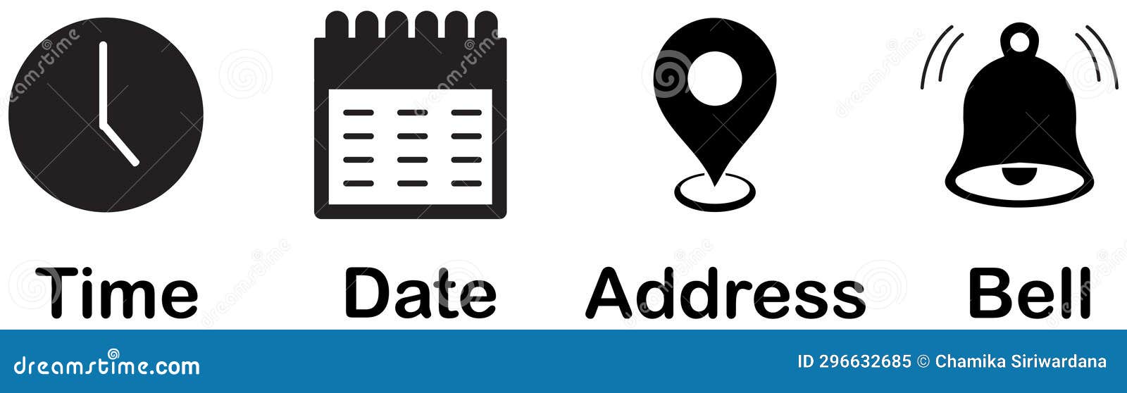 Place, Time, Date and Notification Line Icon Set Stock Vector ...