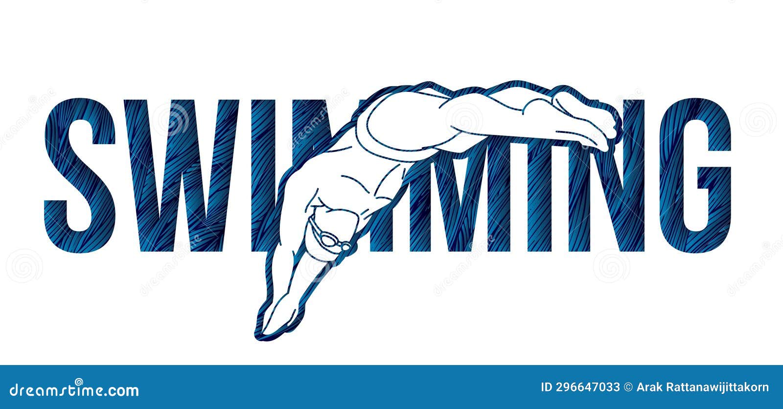 Swimming Text with Swimmer Action Cartoon Sport Graphic Stock Vector ...