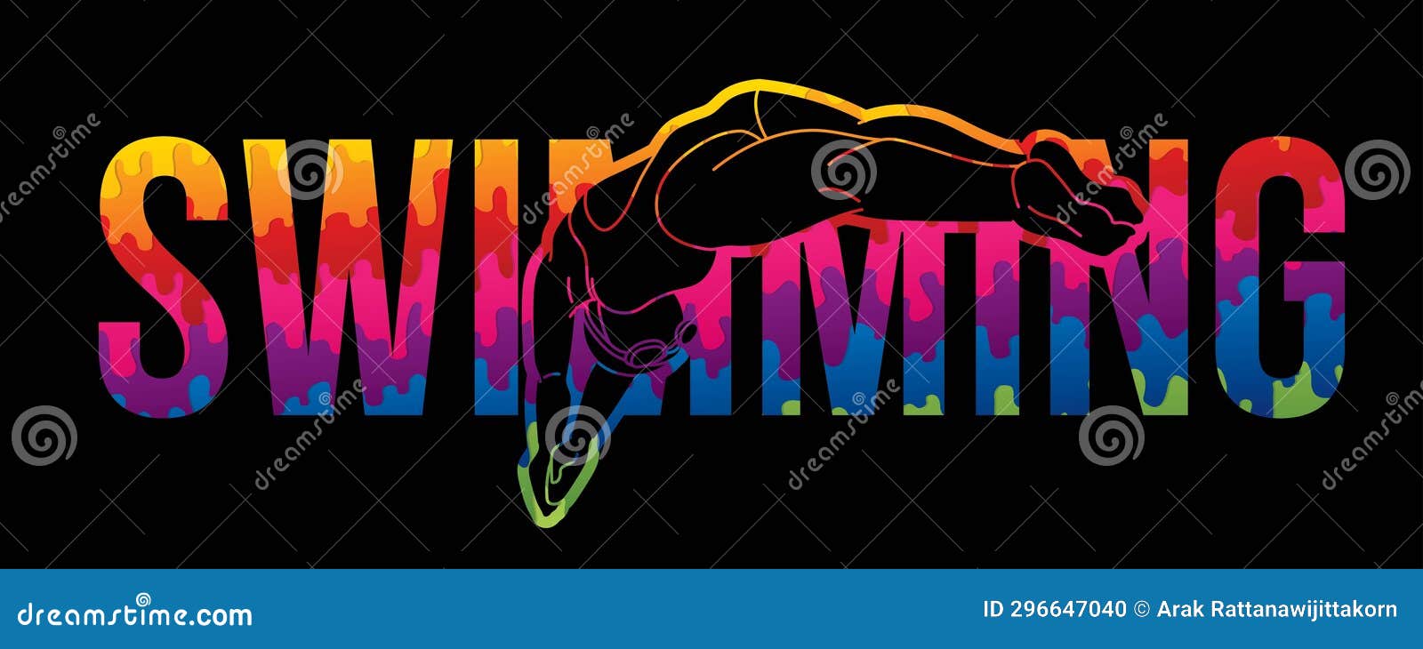 Swimming Text with Swimmer Action Cartoon Sport Graphic Stock ...