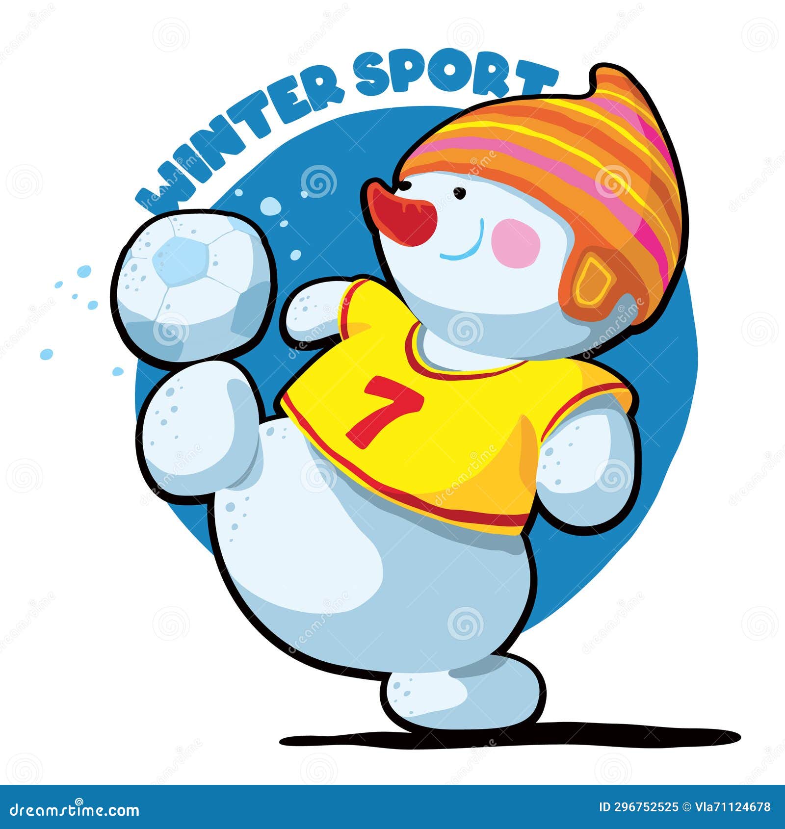 Cute Smiling Snowman in Yellow T-shirt Playing with Soccer Ball Stock ...