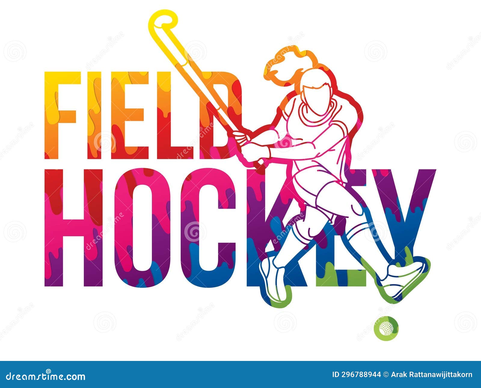 Field Hockey Font Design with Female Player Action Cartoon Graphic ...