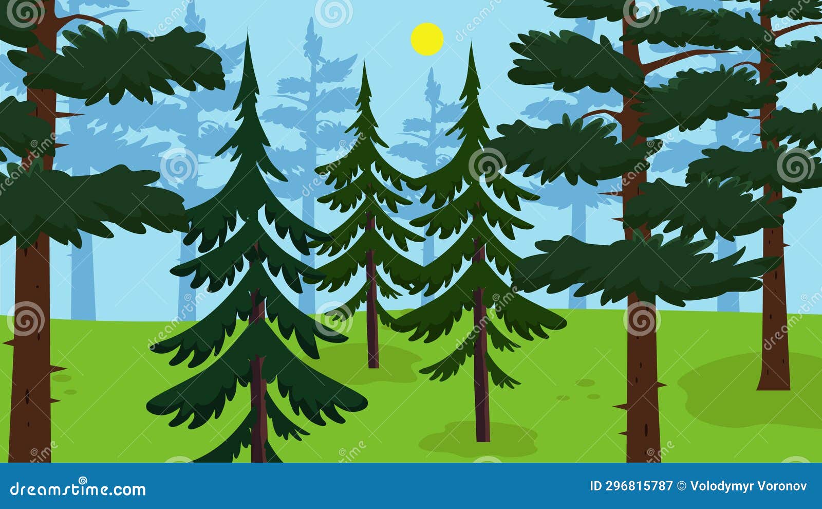 Pine Trees Forest Landscape in Flat Style. Vector Illustration. Stock ...