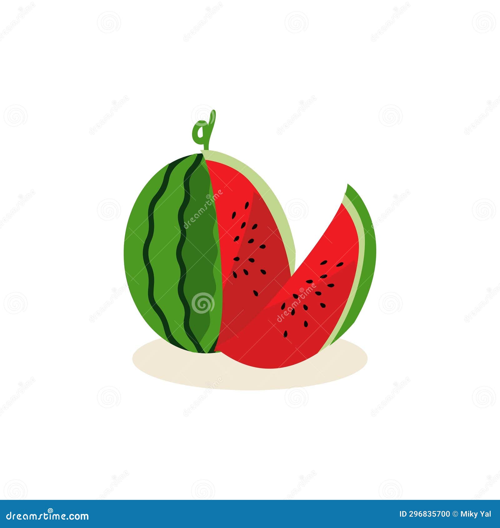 Cartoon Fresh Green Open Watermelon Half, Slices and Triangles Stock ...