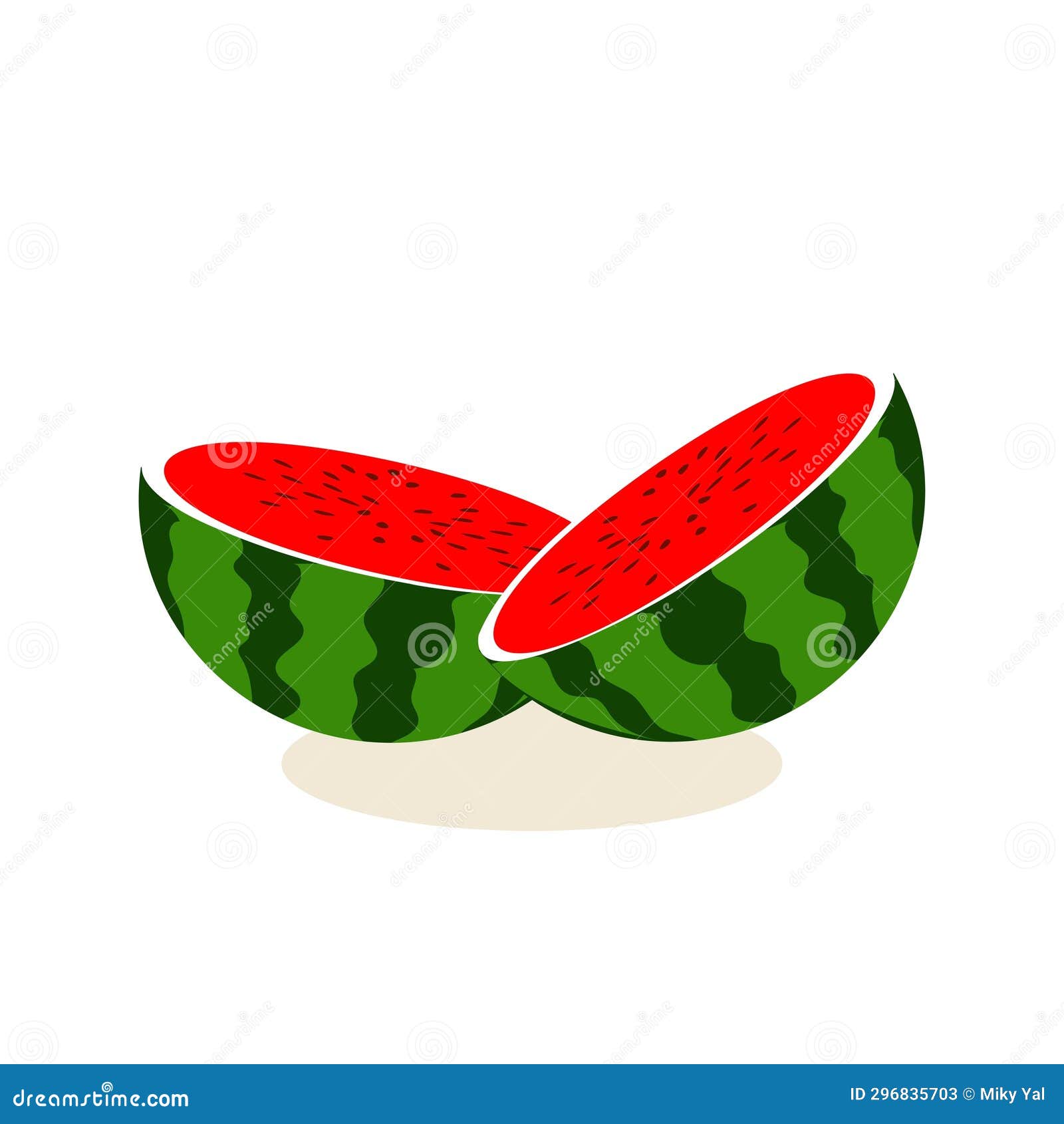 Cartoon Fresh Green Open Watermelon Half, Slices and Triangles Stock ...