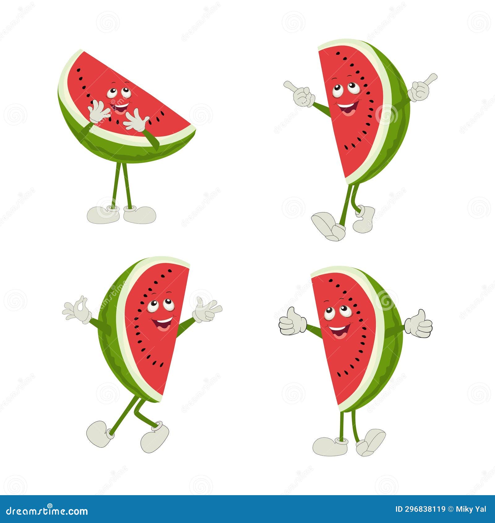 Watermelon Slice Character with Funny Face. Happy Cute Cartoon ...