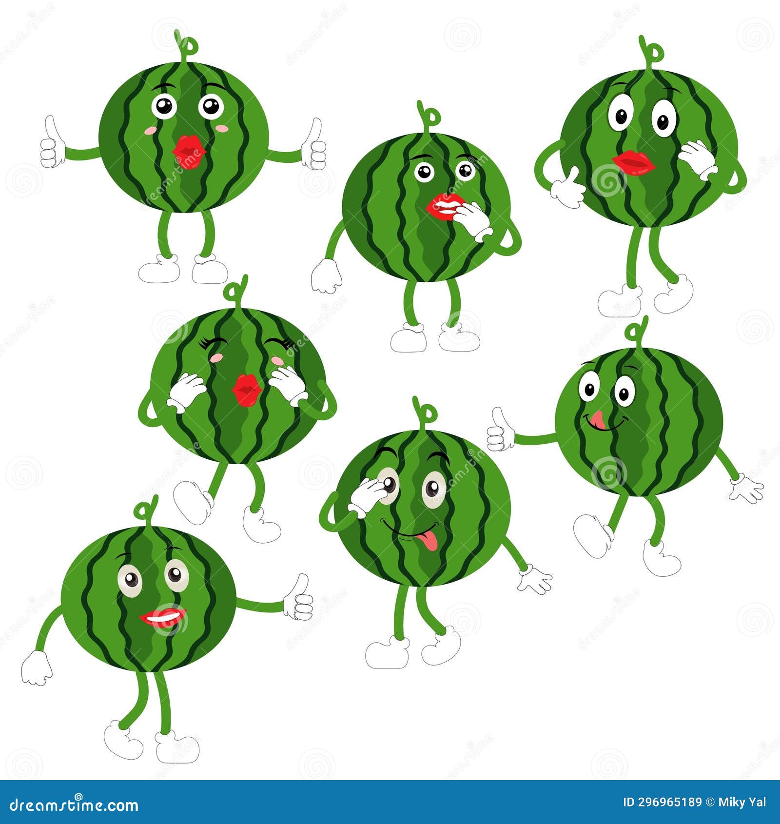 Watermelon Character with Various Face Expressions. Stock Vector ...