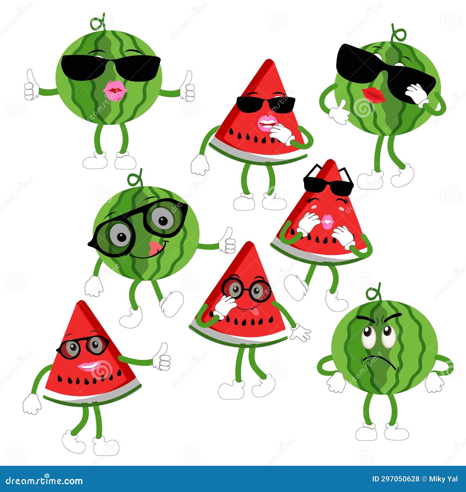 Funny Watermelon Slices Characters with Cartoon Smile Faces Stock ...