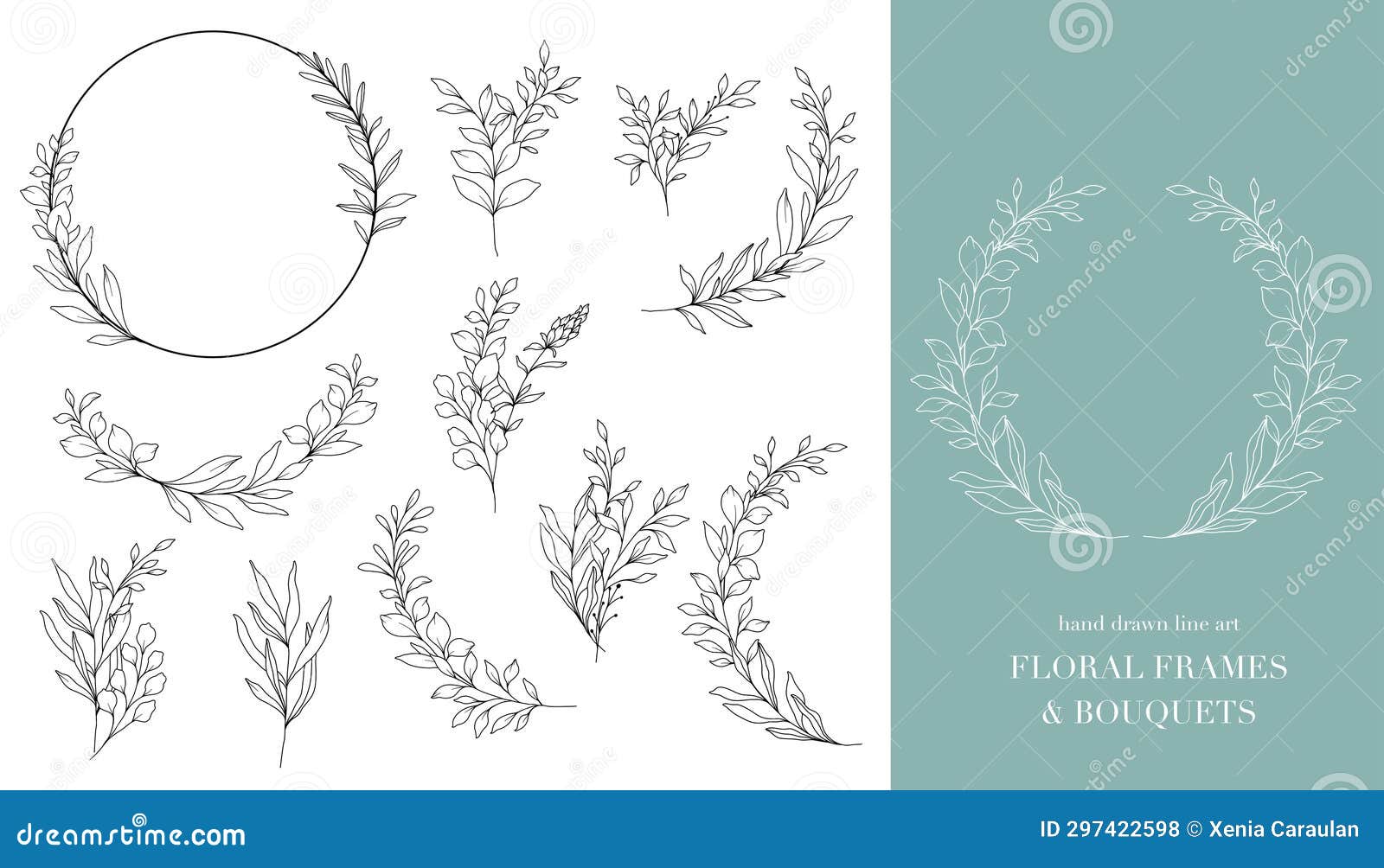Greenery Line Art. Floral Frames and Bouquets Line Art Stock Vector ...