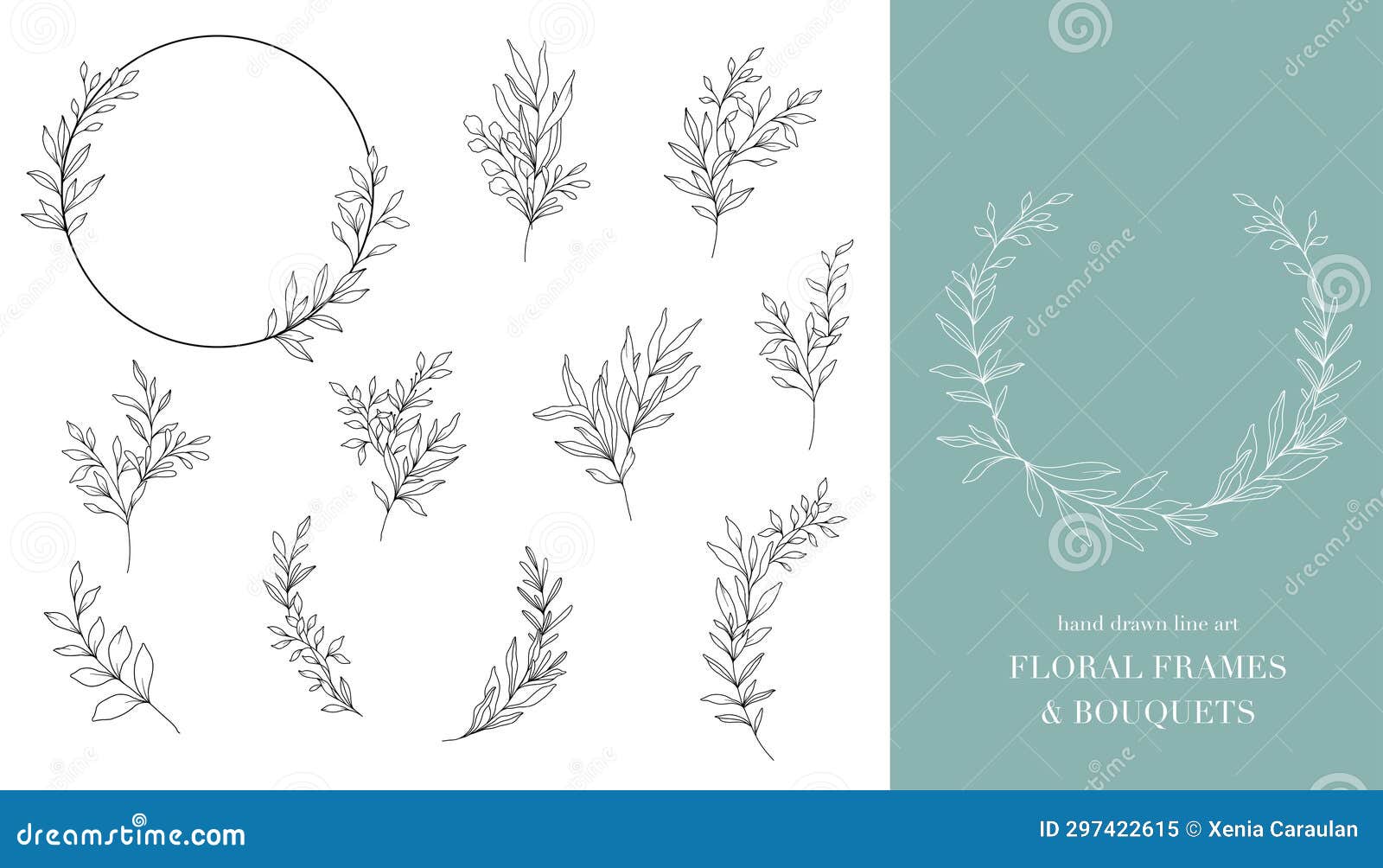 Greenery Line Art. Floral Frames and Bouquets Line Art Stock ...