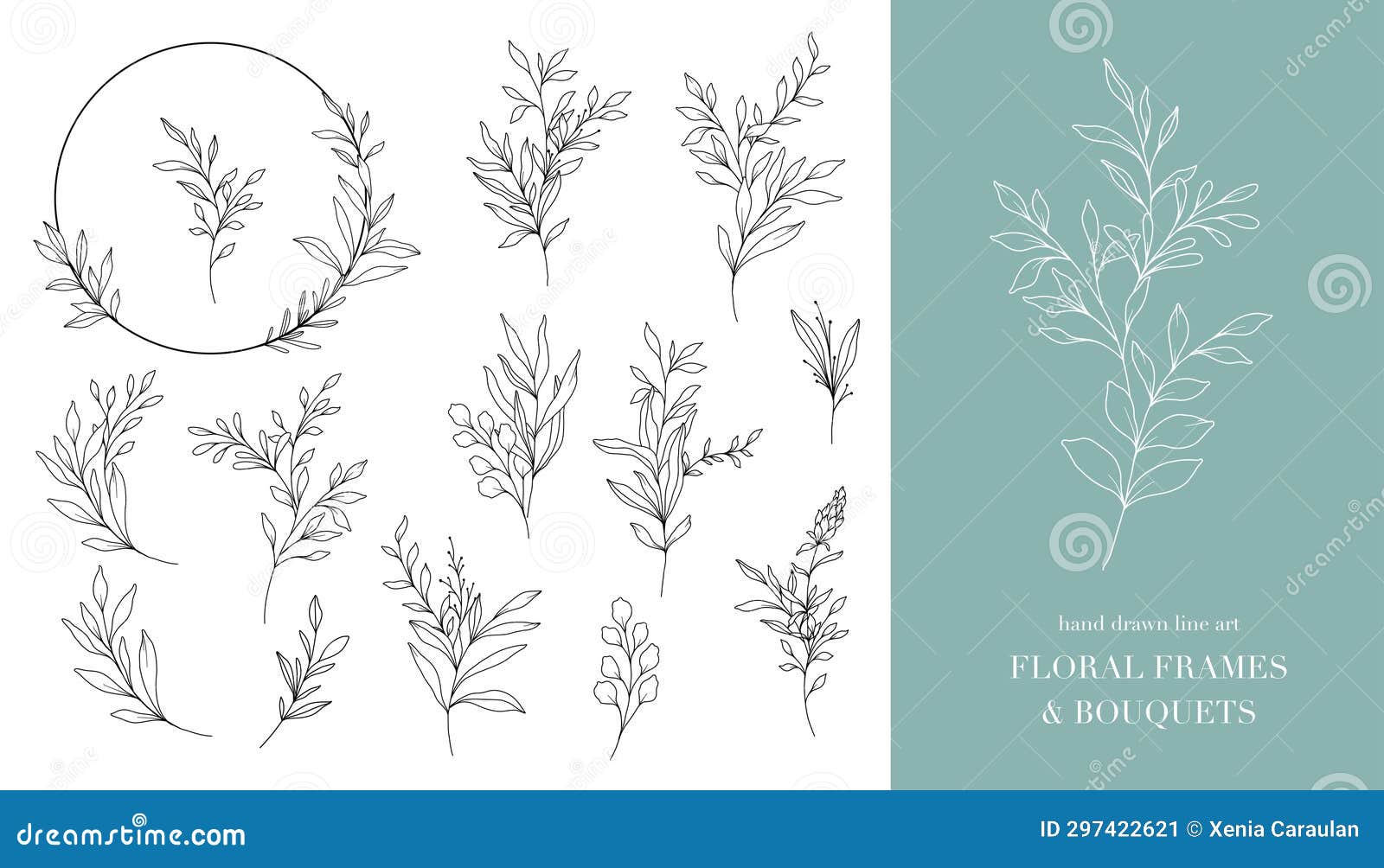 Greenery Line Art. Floral Frames and Bouquets Line Art Stock ...