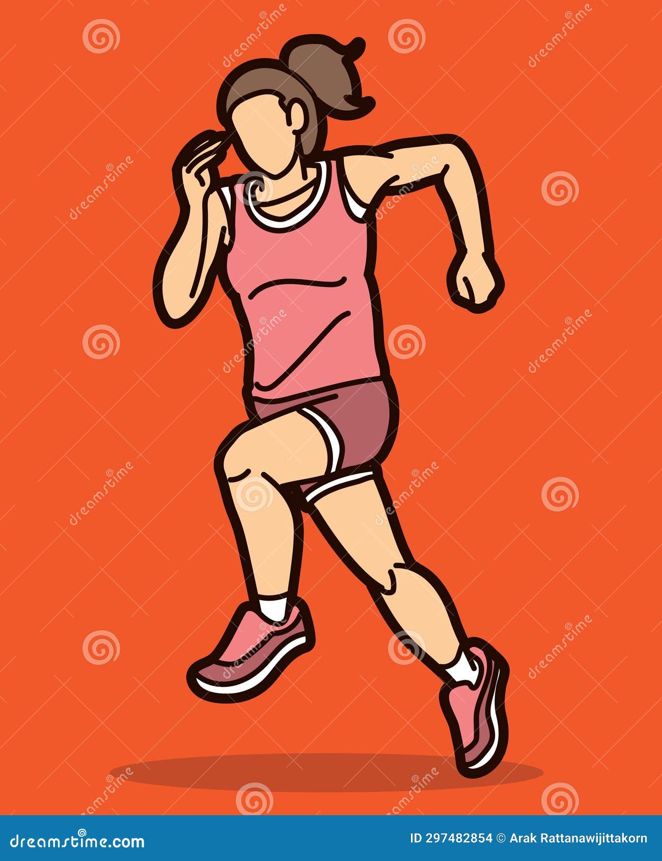 A Woman Start Running Jogging Marathon Runner Movement Action Cartoon ...