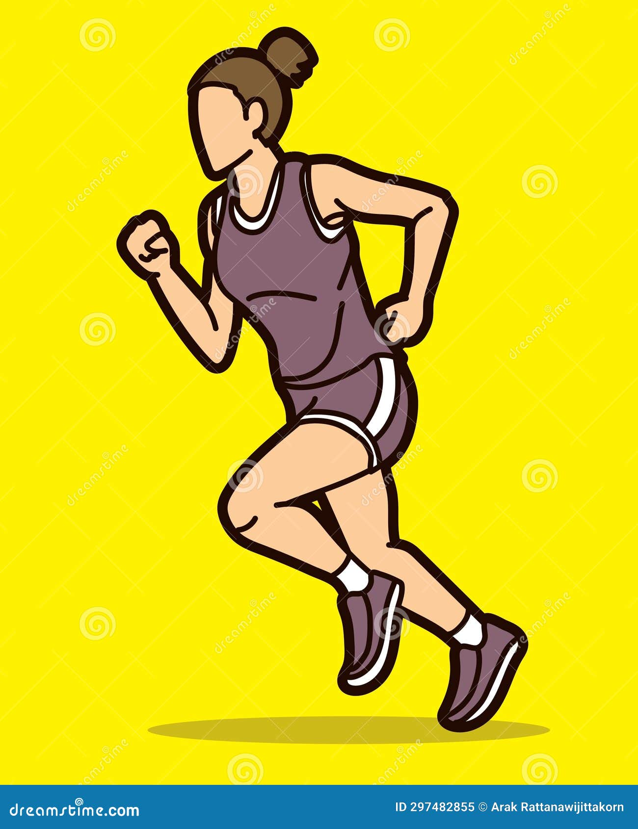 A Woman Start Running Jogging Marathon Runner Movement Action Cartoon ...
