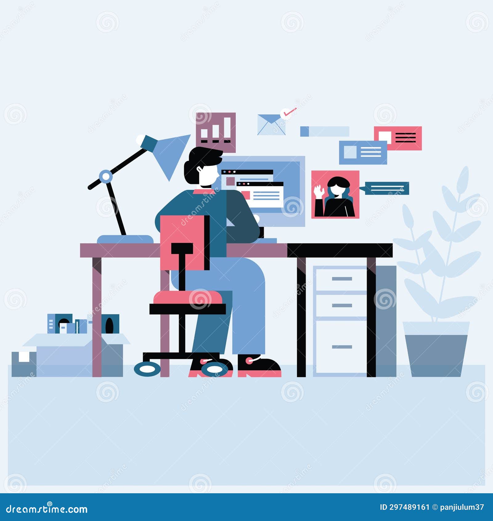 Vector Illustration Connected Workspaces: Progressive Home Office ...