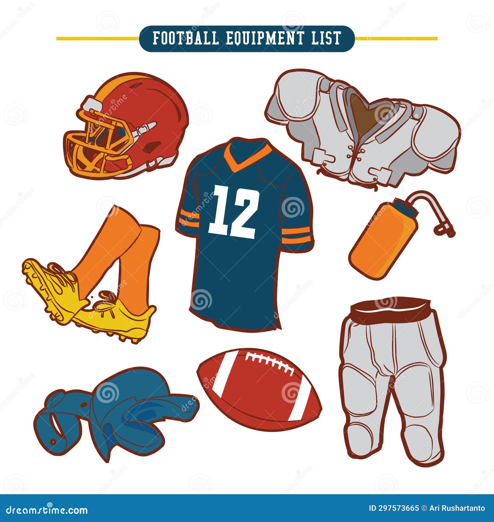 American Football Equipment List Vector Illustration Stock Vector ...