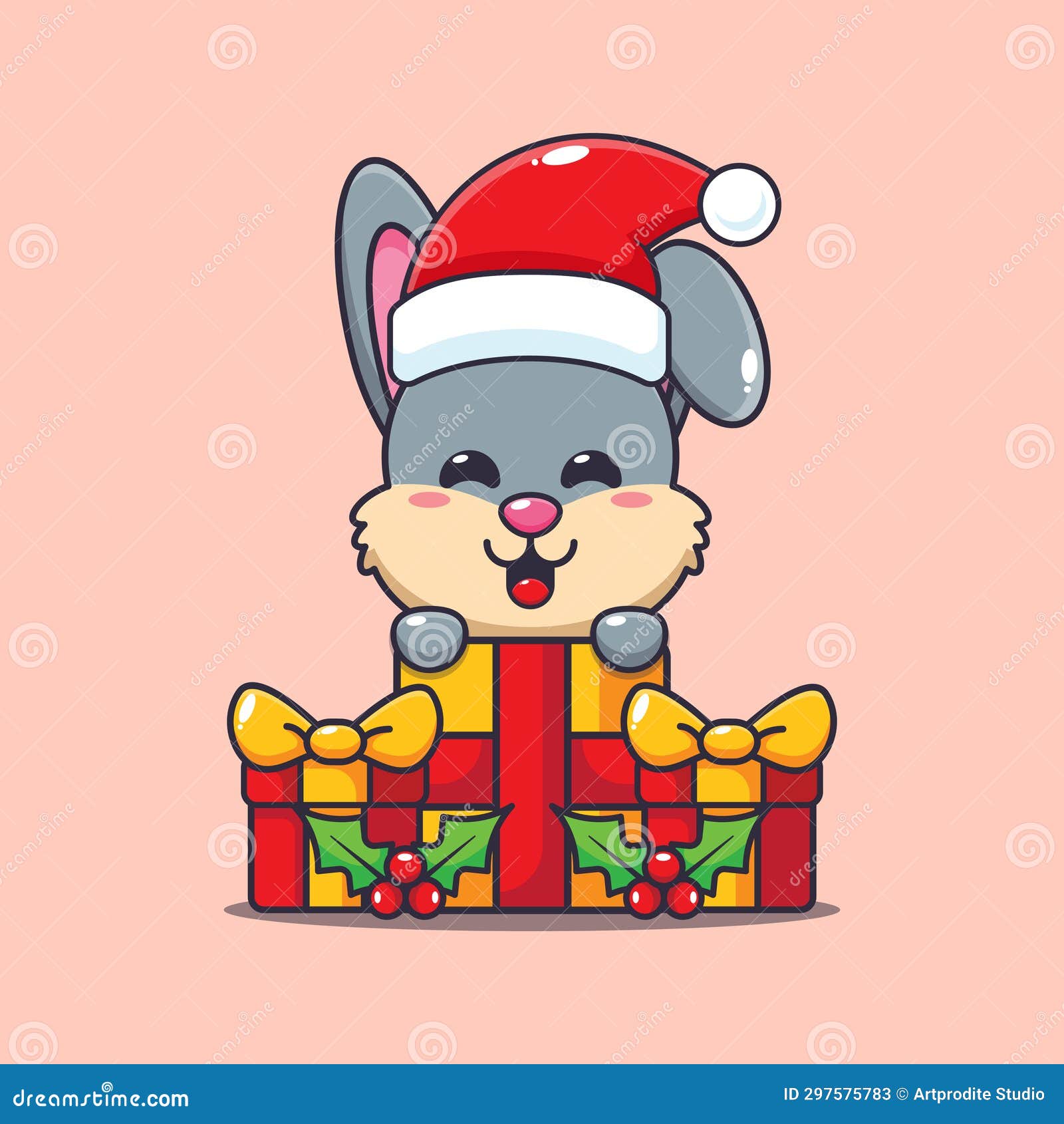 Cute Rabbit Happy with Christmas Gift. Cute Christmas Cartoon Character ...