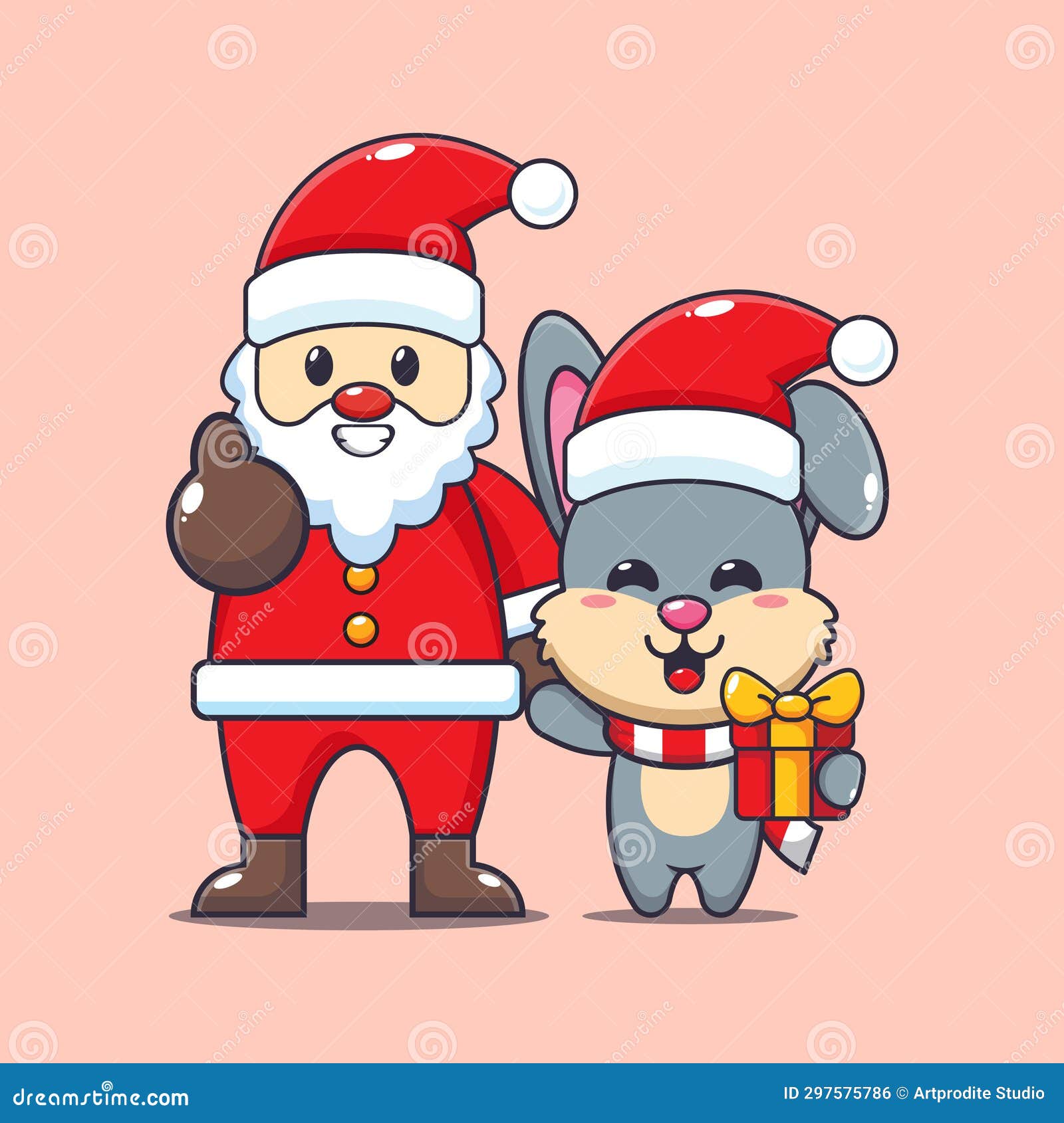 Cute Rabbit with Santa Claus. Cute Christmas Cartoon Character ...