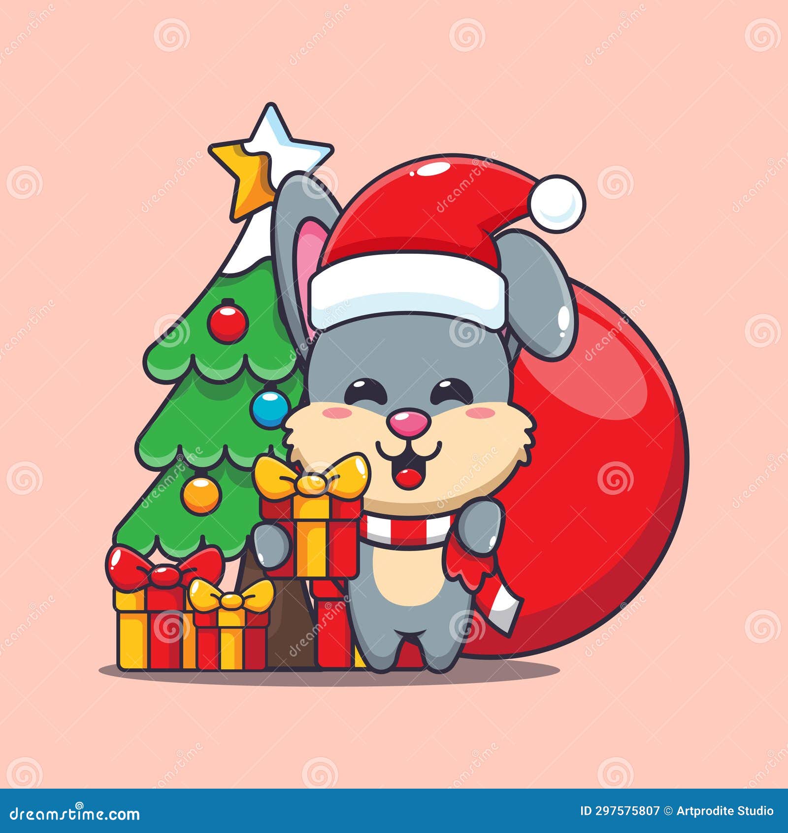 Cute Rabbit Carrying Christmas Gift. Cute Christmas Cartoon Character ...