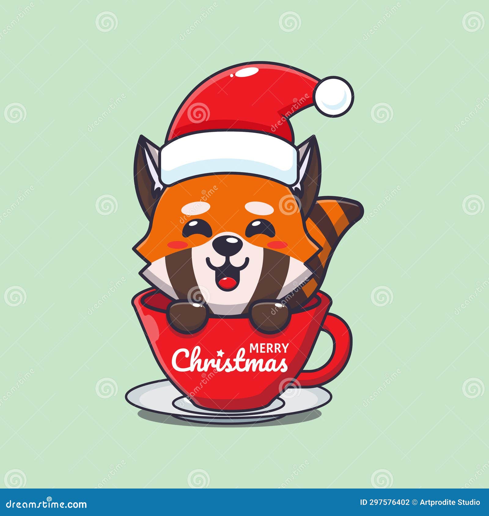 Cute Red Panda Wearing Santa Hat in Cup. Cute Christmas Cartoon ...