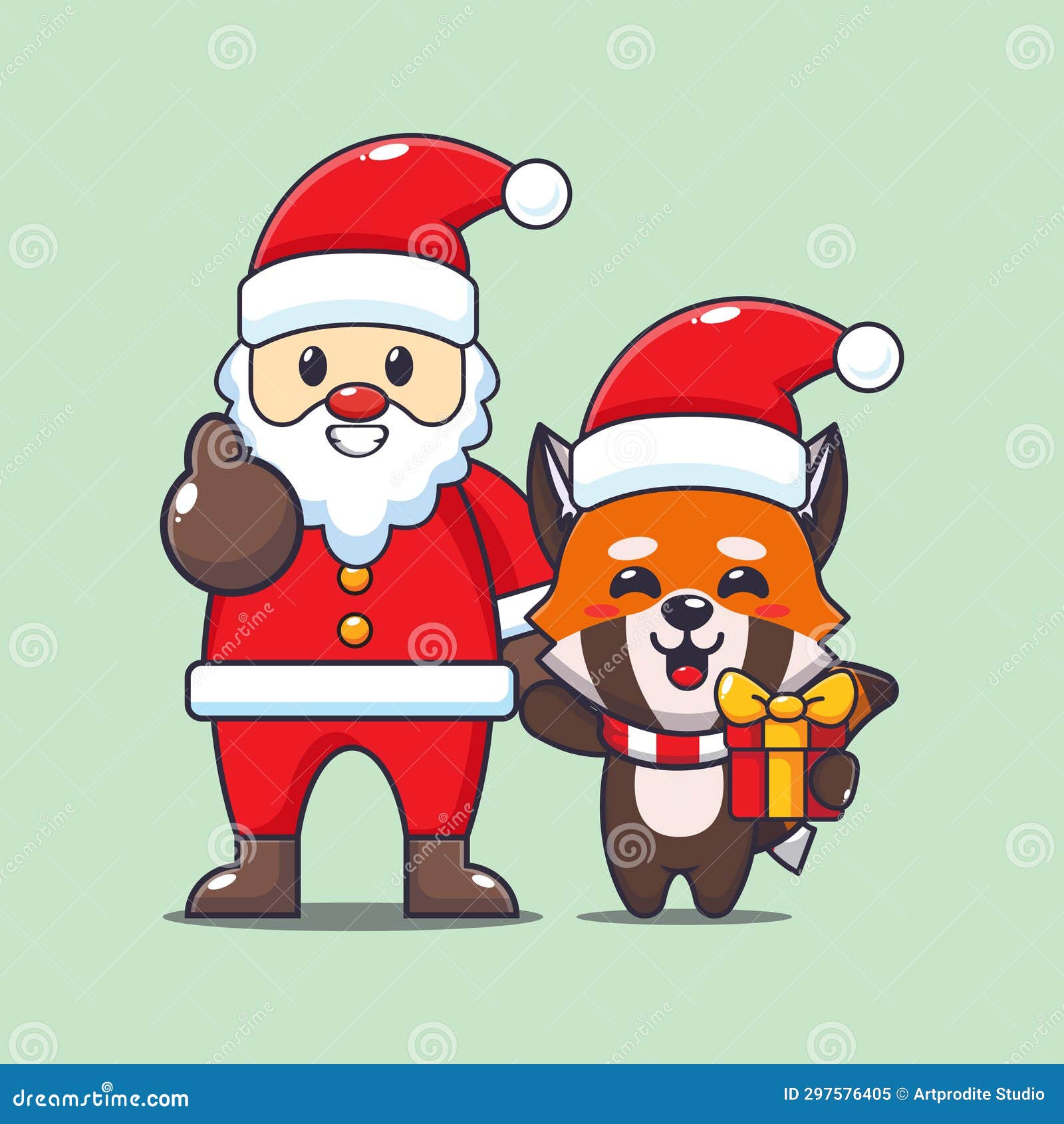 Cute Red Panda with Santa Claus. Cute Christmas Cartoon Character ...