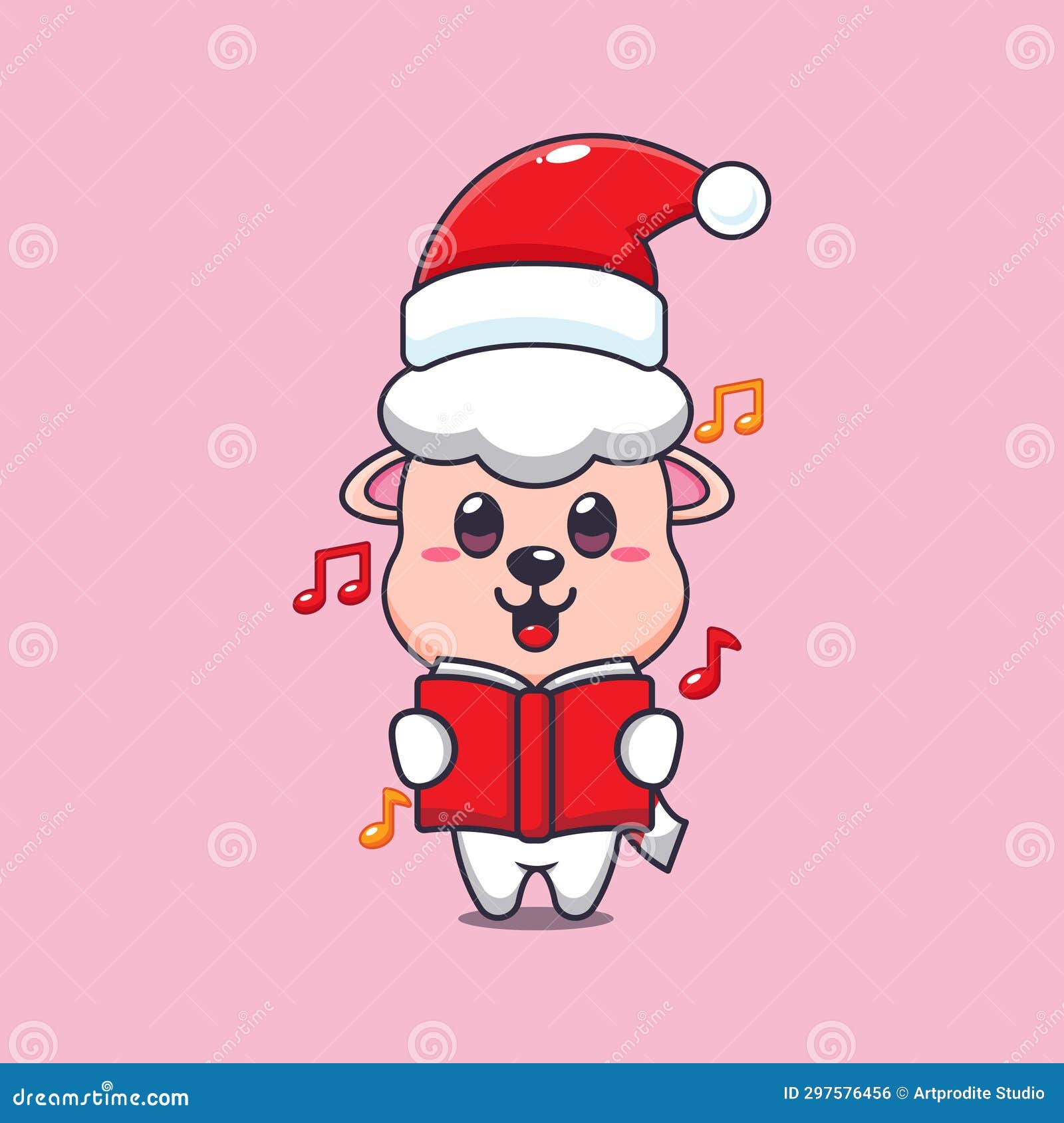 Cute Sheep Sing a Christmas Song. Cute Christmas Cartoon Character ...