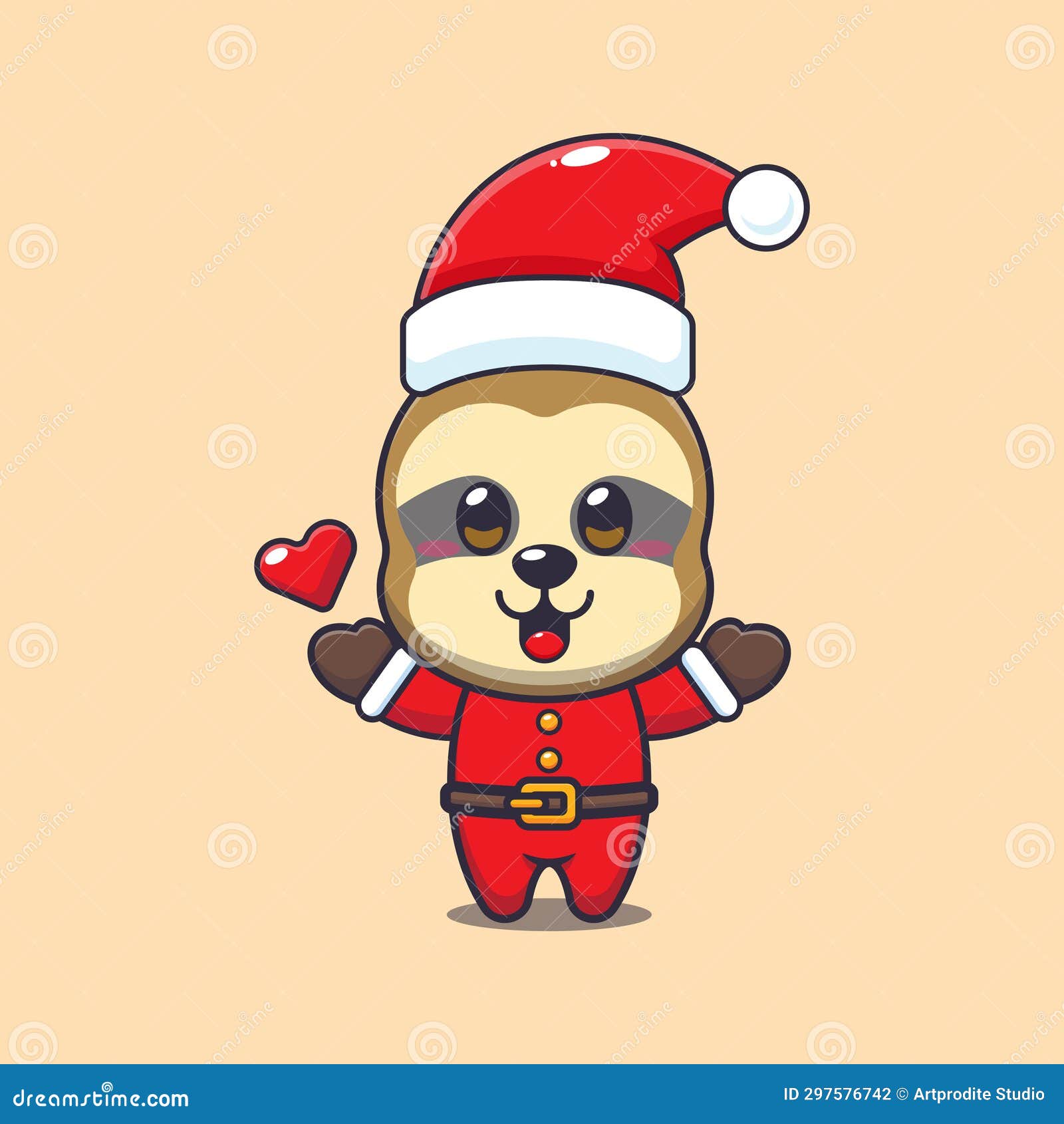 Cute Sloth Wearing Santa Costume. Cute Christmas Cartoon Character ...