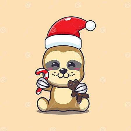 Cute Sloth Eating Christmas Cookies and Candy. Cute Christmas Cartoon ...