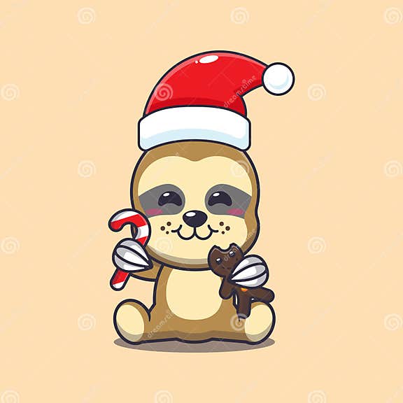 Cute Sloth Eating Christmas Cookies and Candy. Cute Christmas Cartoon ...