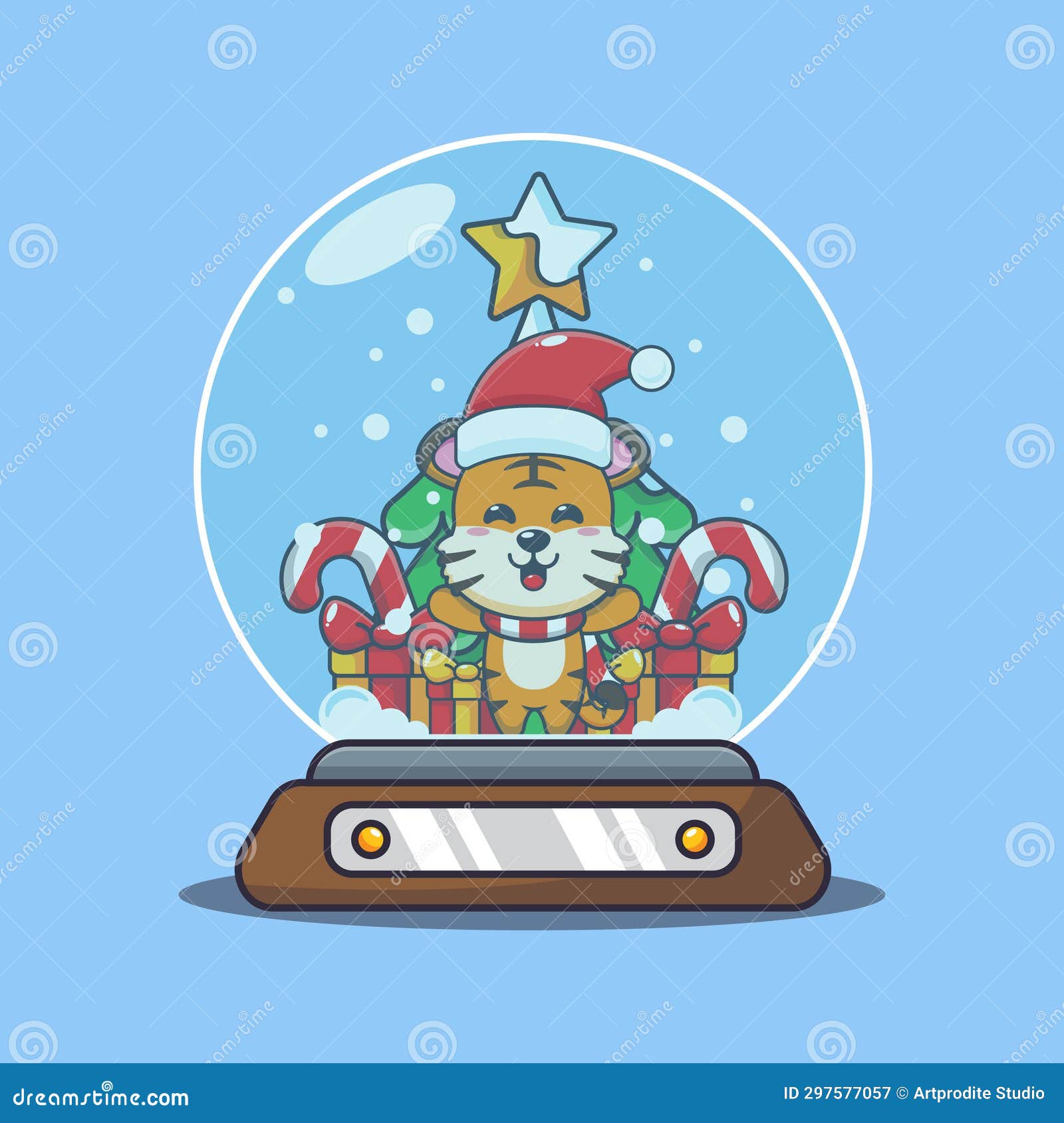 Cute Tiger in Snow Globe. Cute Christmas Cartoon Character Illustration ...