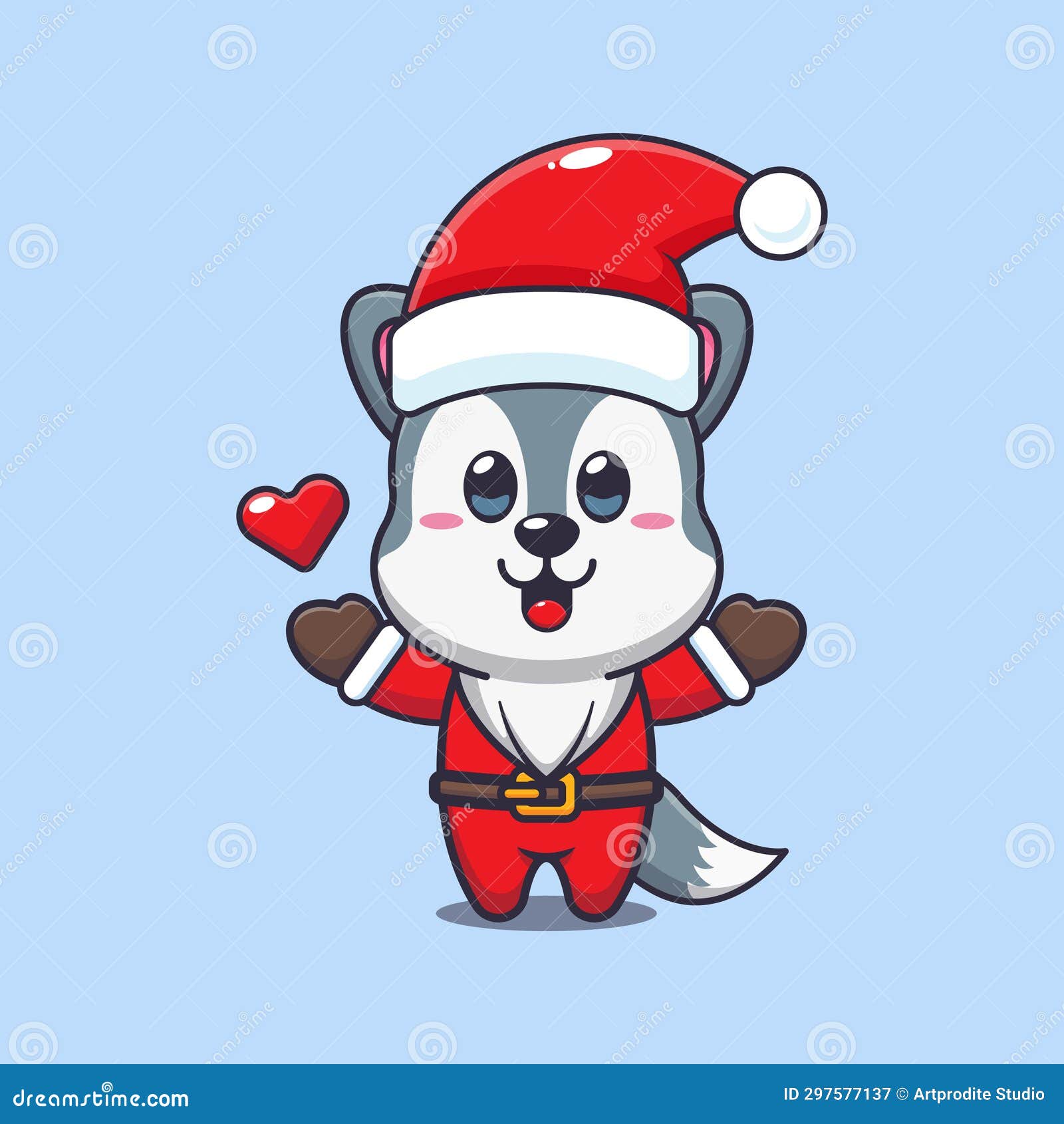 Cute Wolf Wearing Santa Costume. Cute Christmas Cartoon Character ...