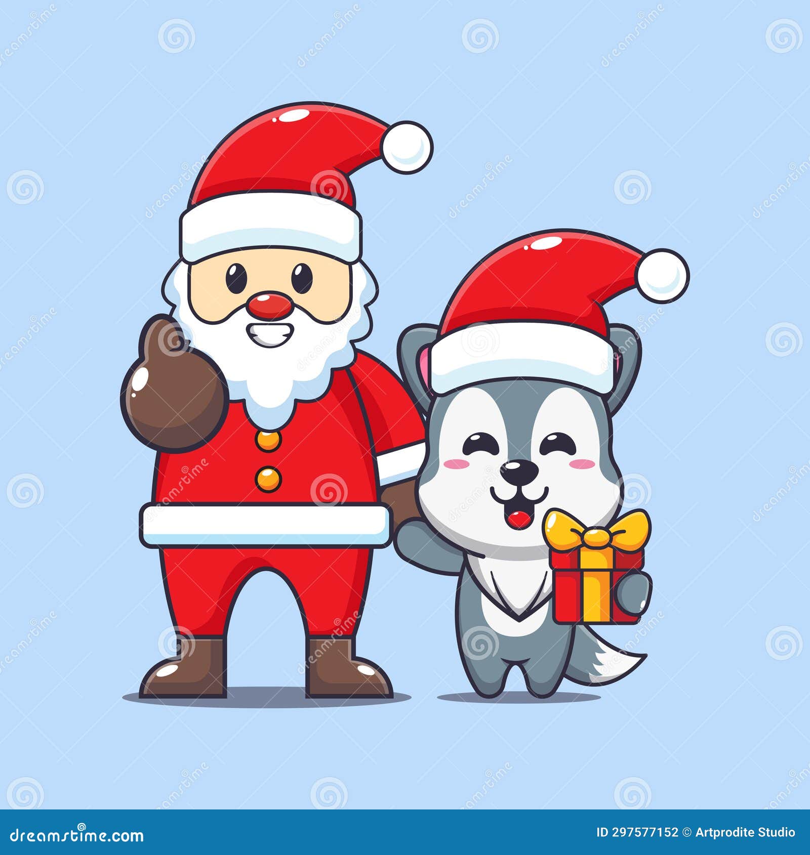 Cute Wolf with Santa Claus. Cute Christmas Cartoon Character ...